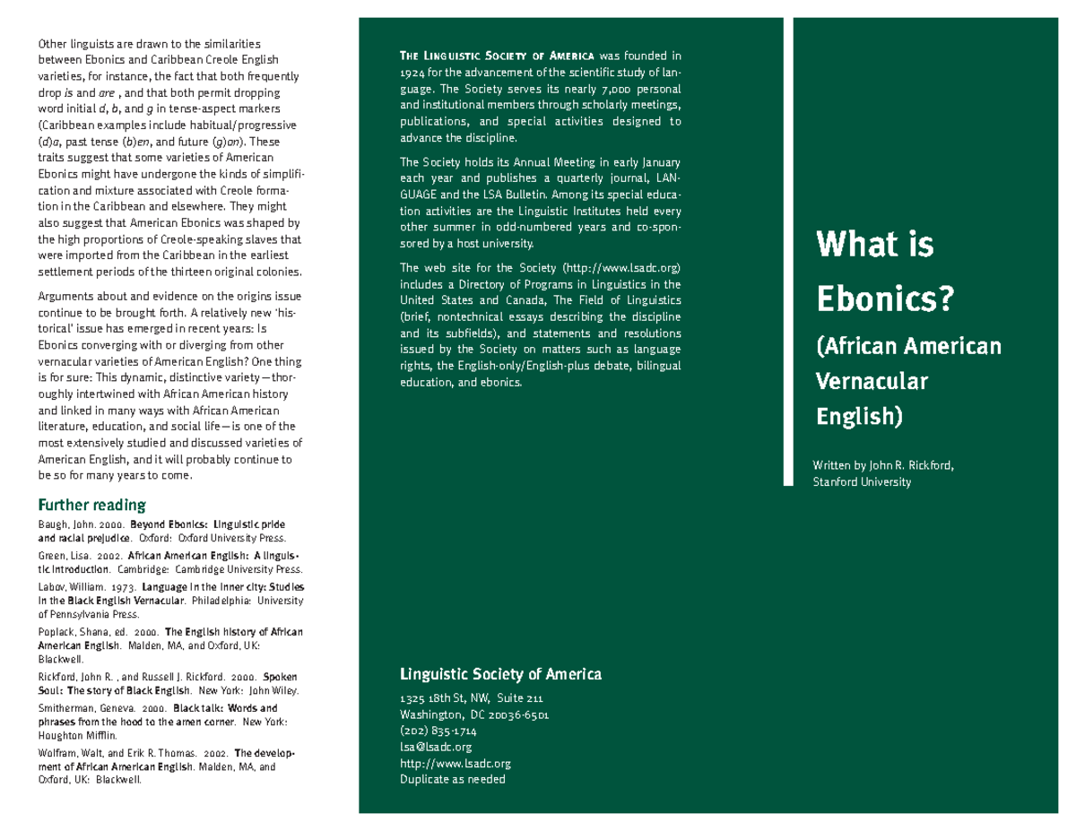 Ebonics - notes - Human Rights law - Studocu