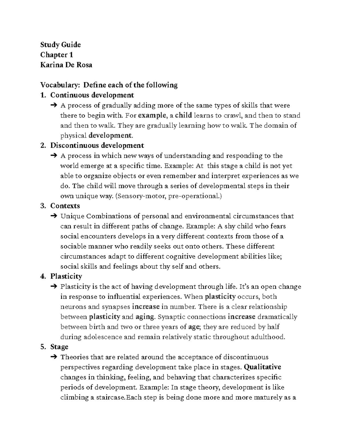 Child Development Study Guide Chapter 1 - Study Guide Chapter 1 Karina ...