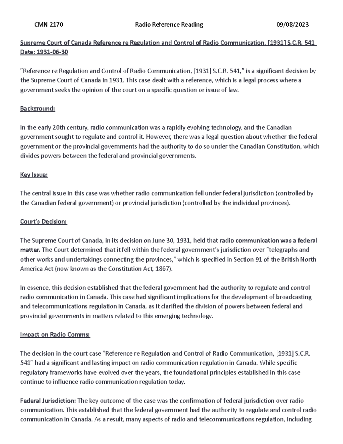 Radio Reference - NOTES - CMN 2170 Radio Reference Reading 09/08 ...