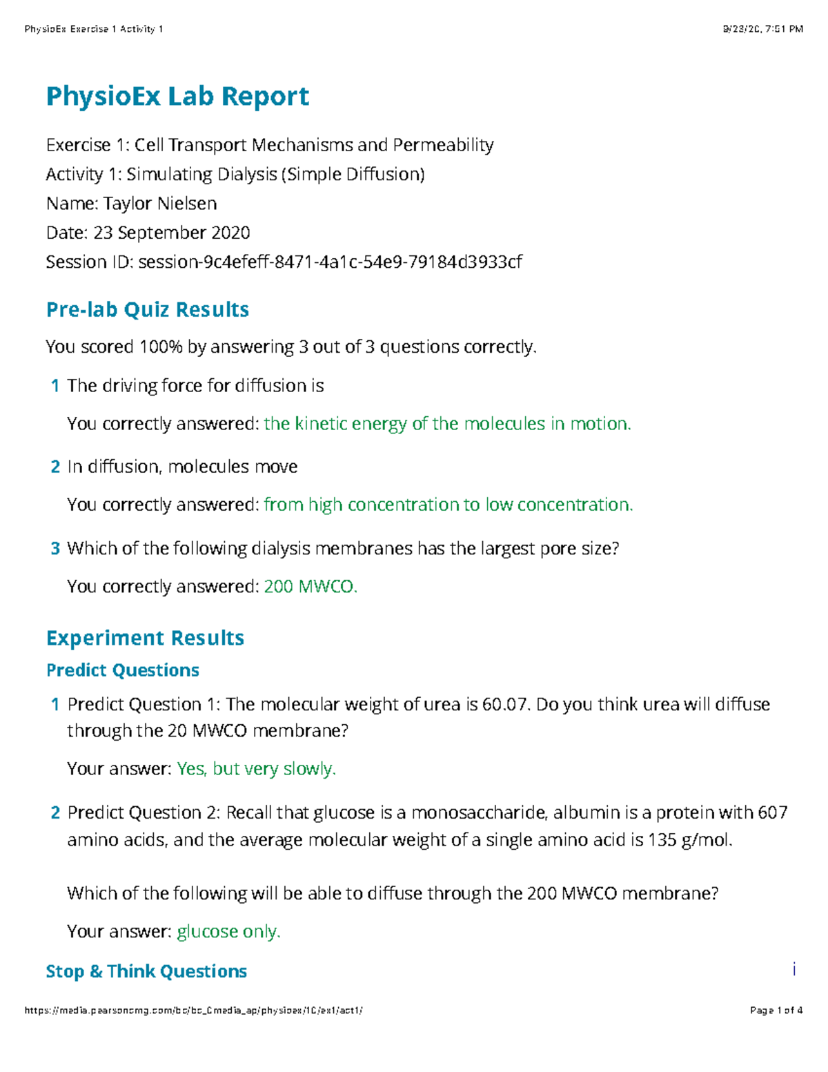 Physio Ex Exercise 1 Activity 1 - PhysioEx Lab Report Exercise 1: Cell ...