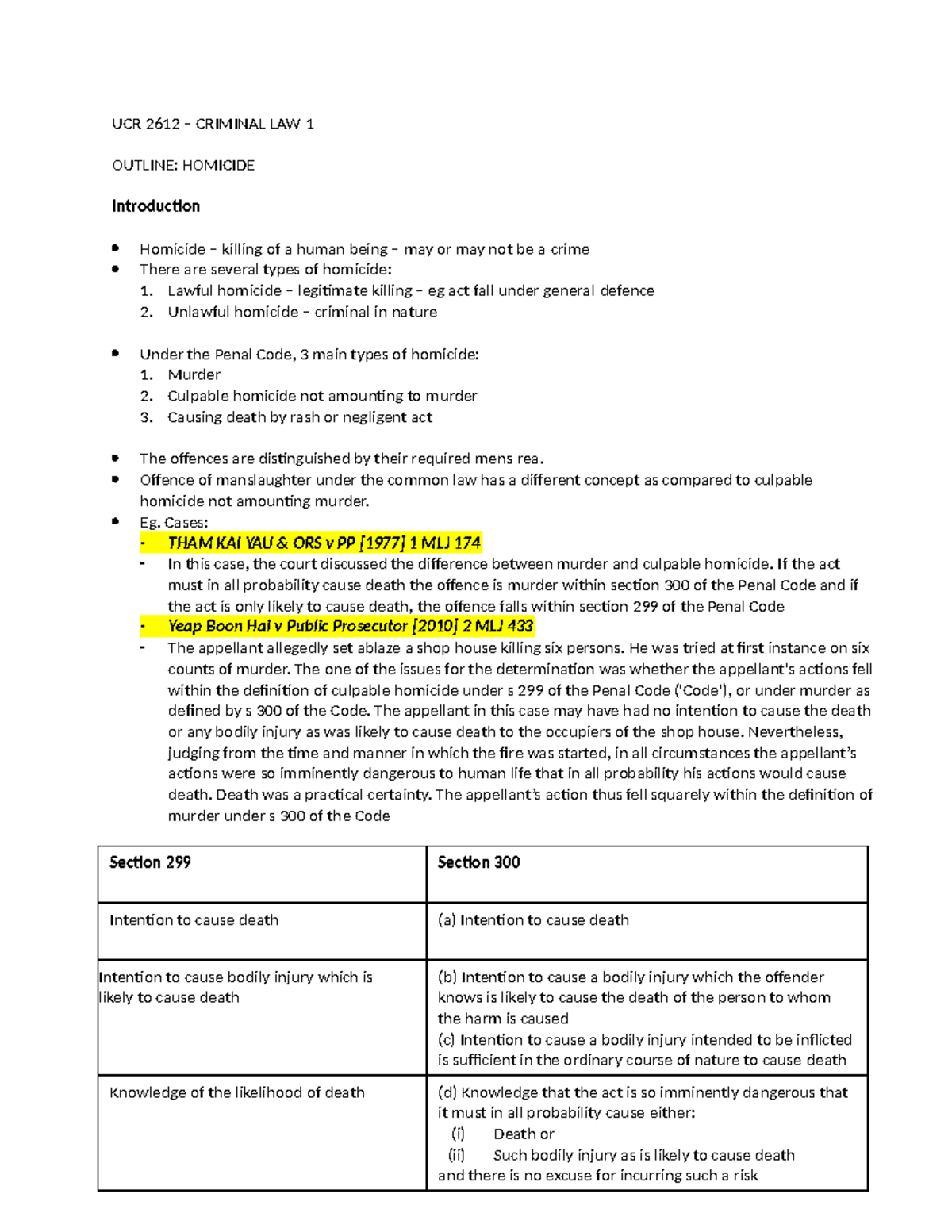 s.302 & 304 Homicide - UCR 2612 – CRIMINAL LAW 1 OUTLINE: HOMICIDE ...