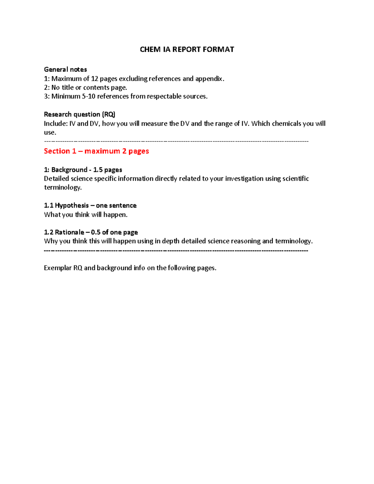 CHEM IA Report Format part 1 Intro - CHEM IA REPORT FORMAT General ...