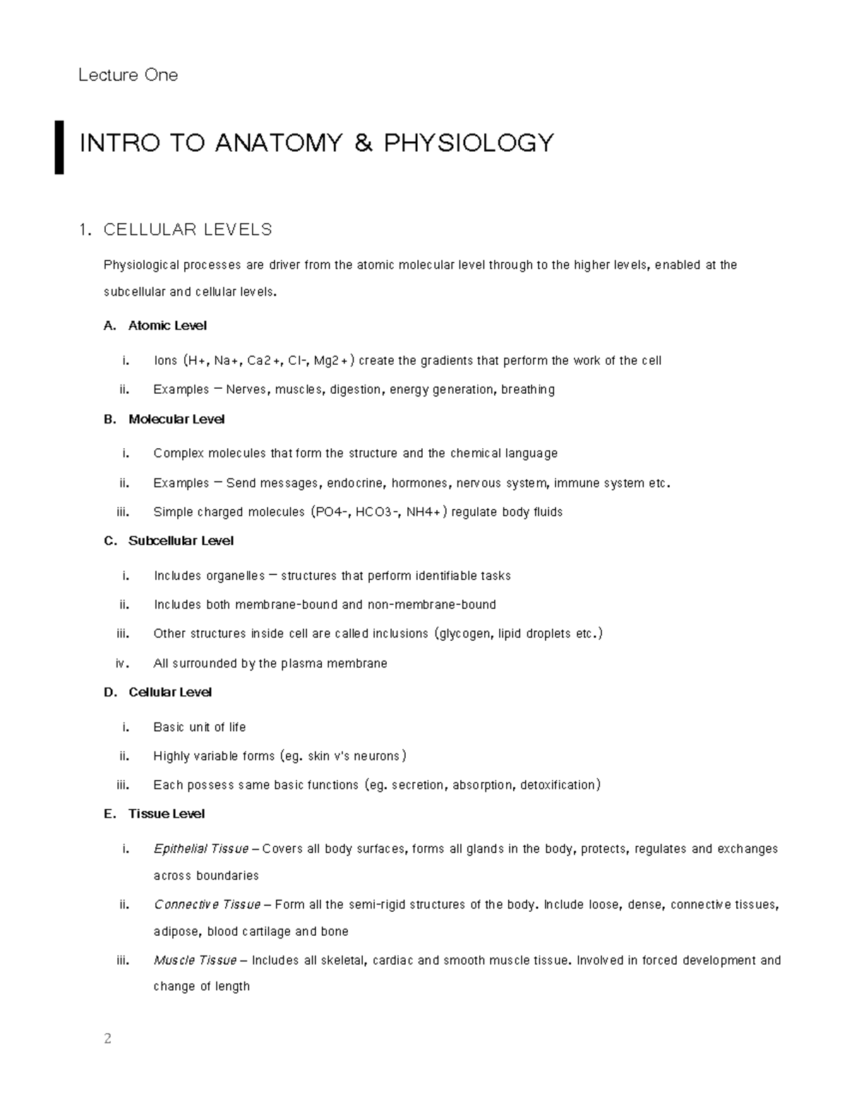 Intro to Anatomy and Phys - 2 Lecture One INTRO TO ANATOMY & PHYSIOLOGY ...
