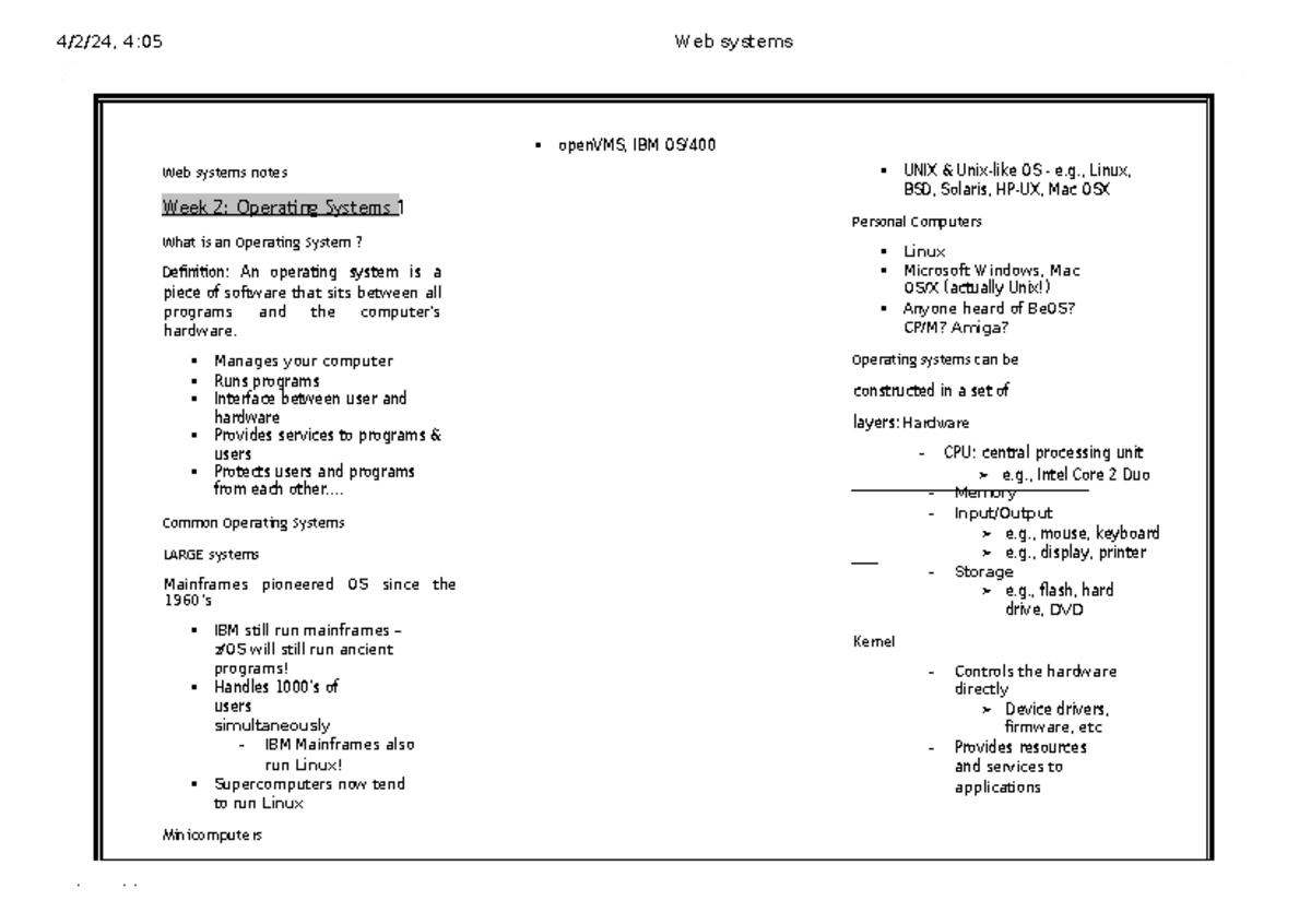 Web Systems Notes Pm Notes Aboutbl 1 Web Systems Notes Week 2 Operating Systems 1 What Is 3695