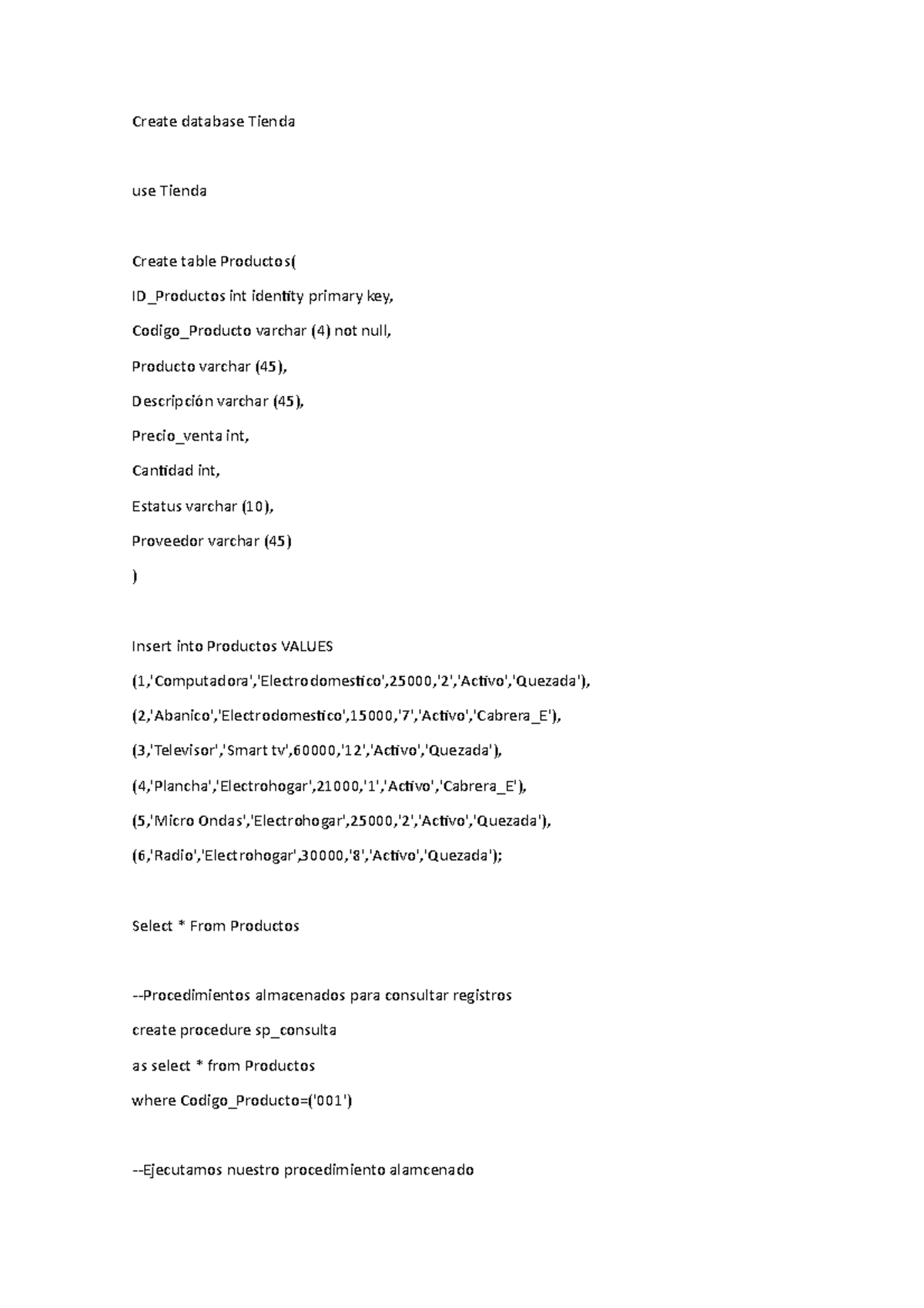 Create database Tienda - Studocu