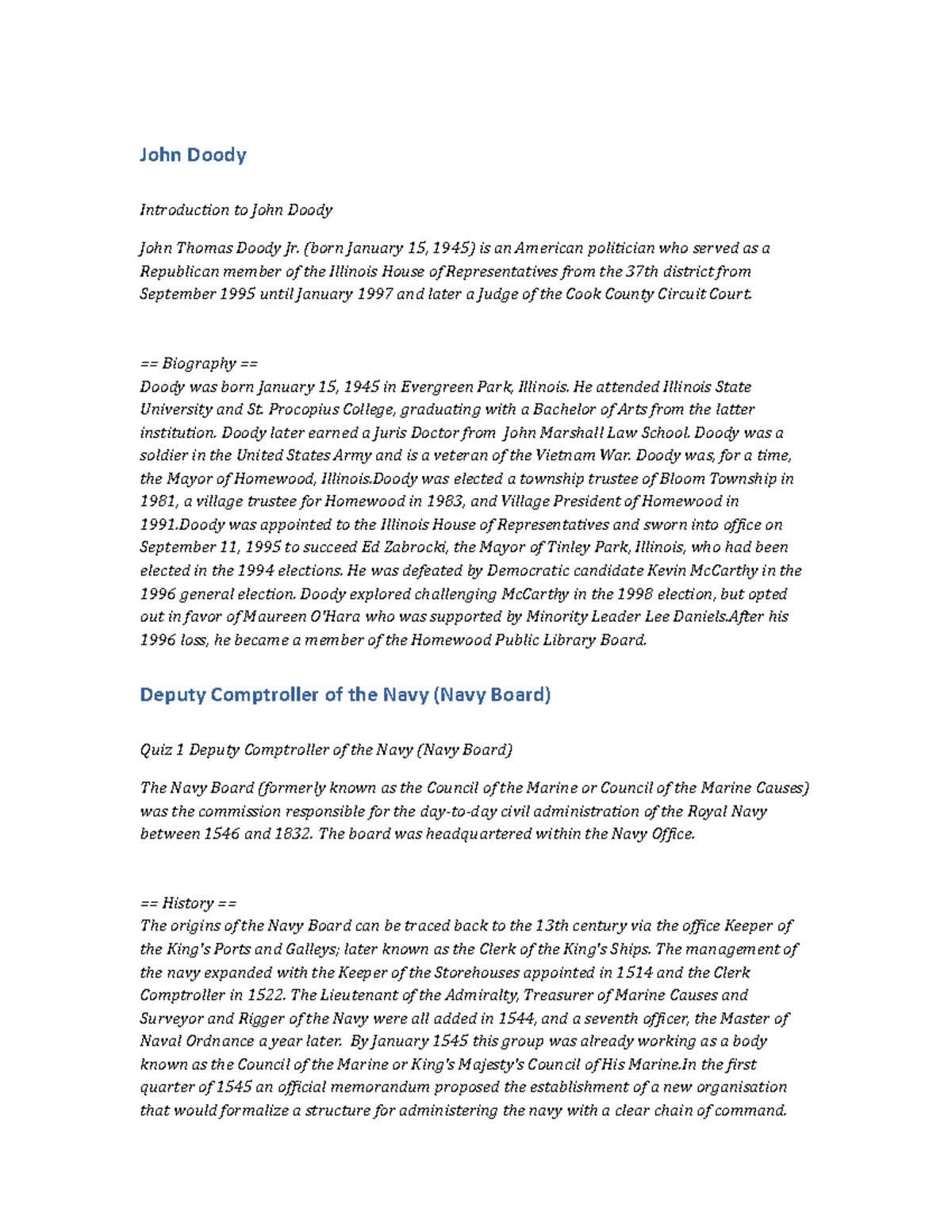 POLS157 Chapter John Doody - John Doody Introduction to John Doody John ...