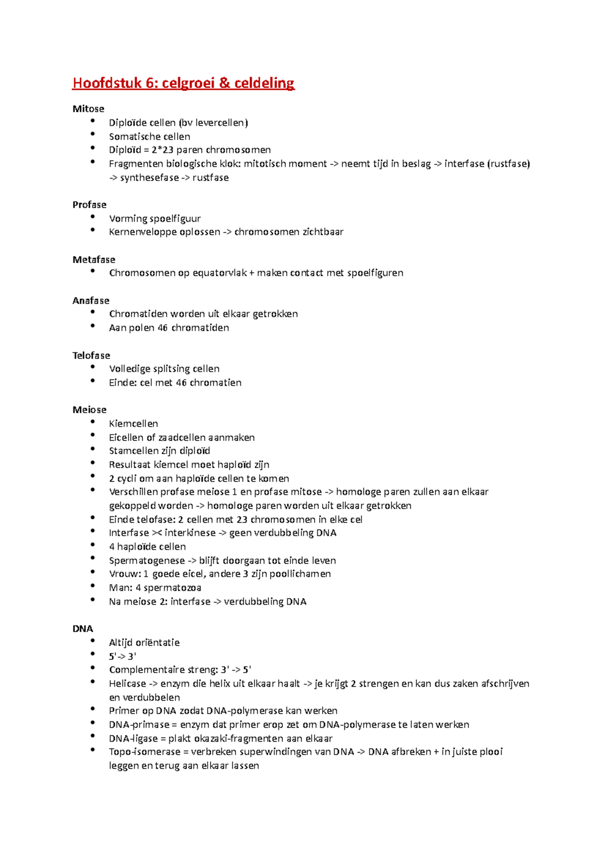 Cyto hoofdstuk 6 - Hoofdstuk 6: celgroei & celdeling Mitose Diploïde ...