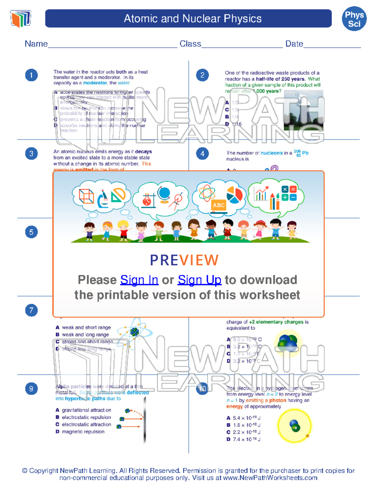Worksheet physics high school atomic and nuclear physics 1 - Atomic and ...