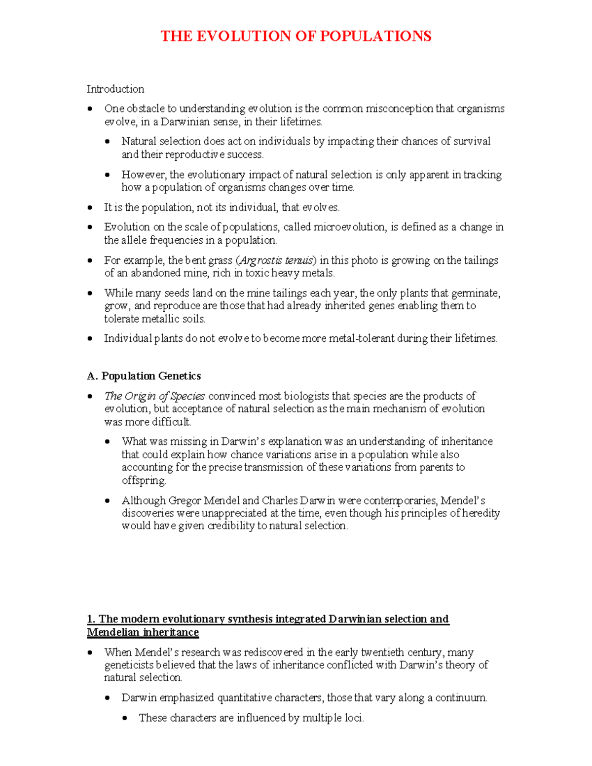The Evolution of Populations - THE EVOLUTION OF POPULATIONS ...