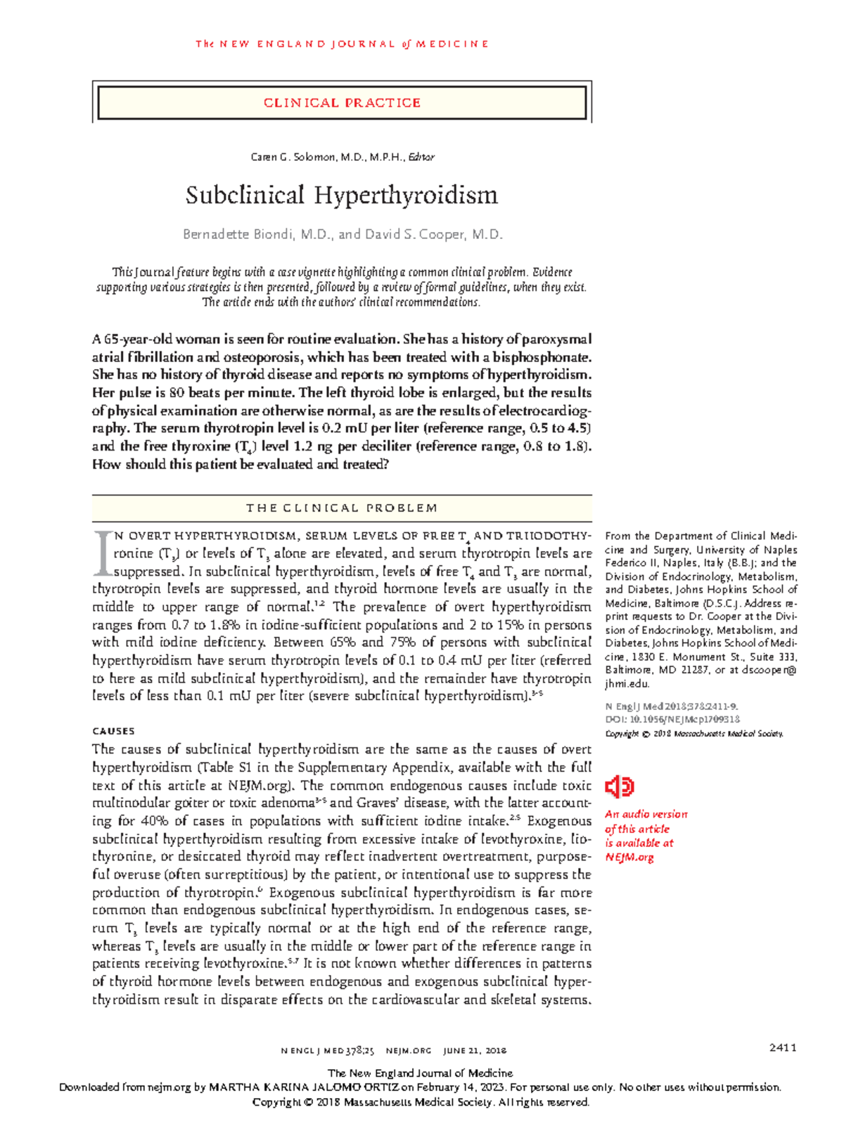 Nejmcp 1709318 Subclinical hypothyroidism - n engl j med 378;25 nejm ...