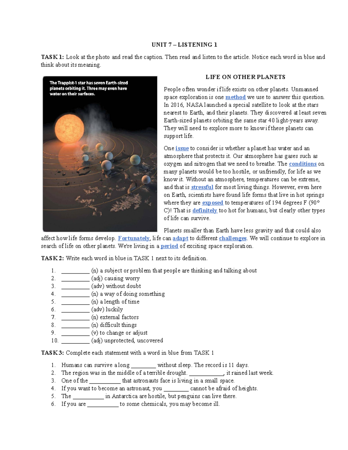Unit 7 - Handout 3 - ádfvxcv - UNIT 7 – LISTENING 1 TASK 1: Look at the ...
