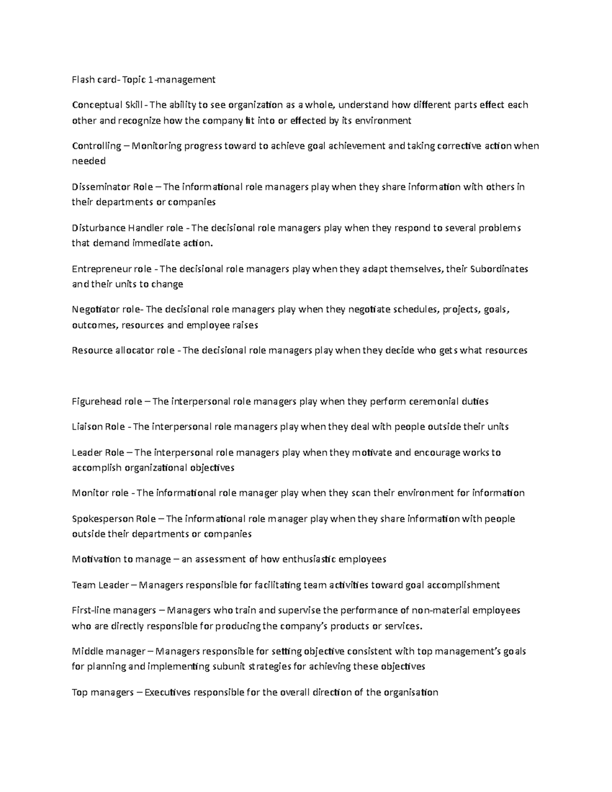 Flash card topic 1 - Flash card- Topic 1-management Conceptual Skill ...