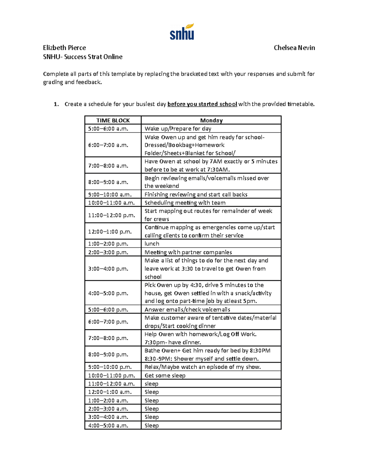 SNHU 107 Module Two Activity Template - Elizbeth Pierce Chelsea Nevin ...