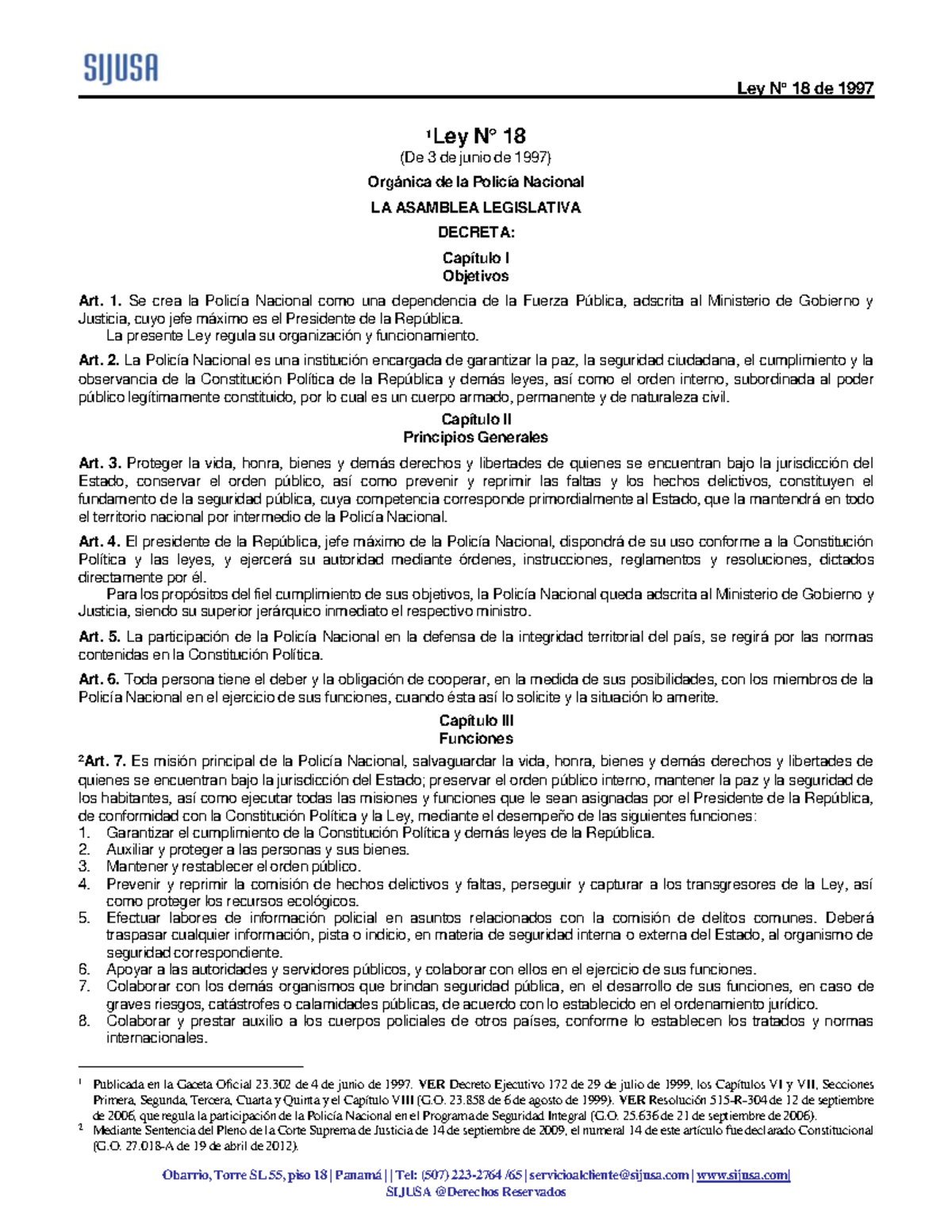 L 18 1997 - LEY 18 - Obarrio, Torre SL 55, piso 18 | Panamá | | Tel ...