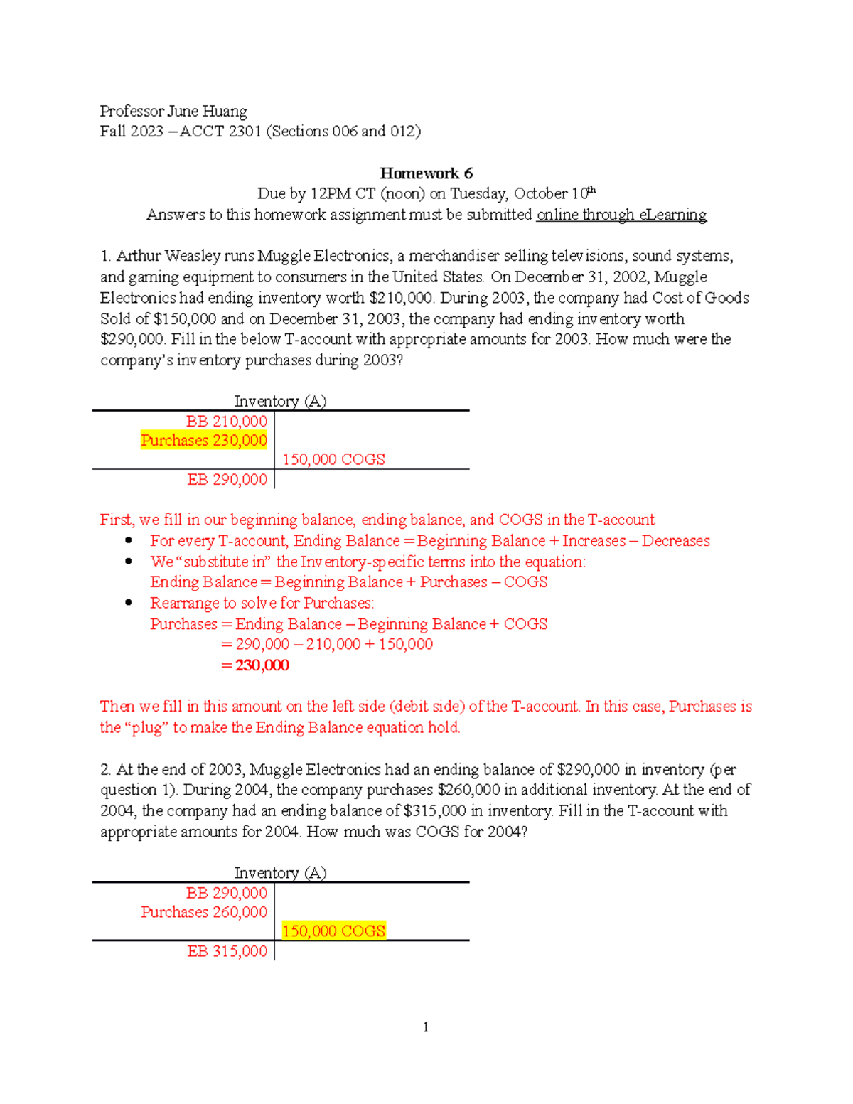 Homework 6 - Solution - Accounting - Professor June Huang Fall 2023 ...