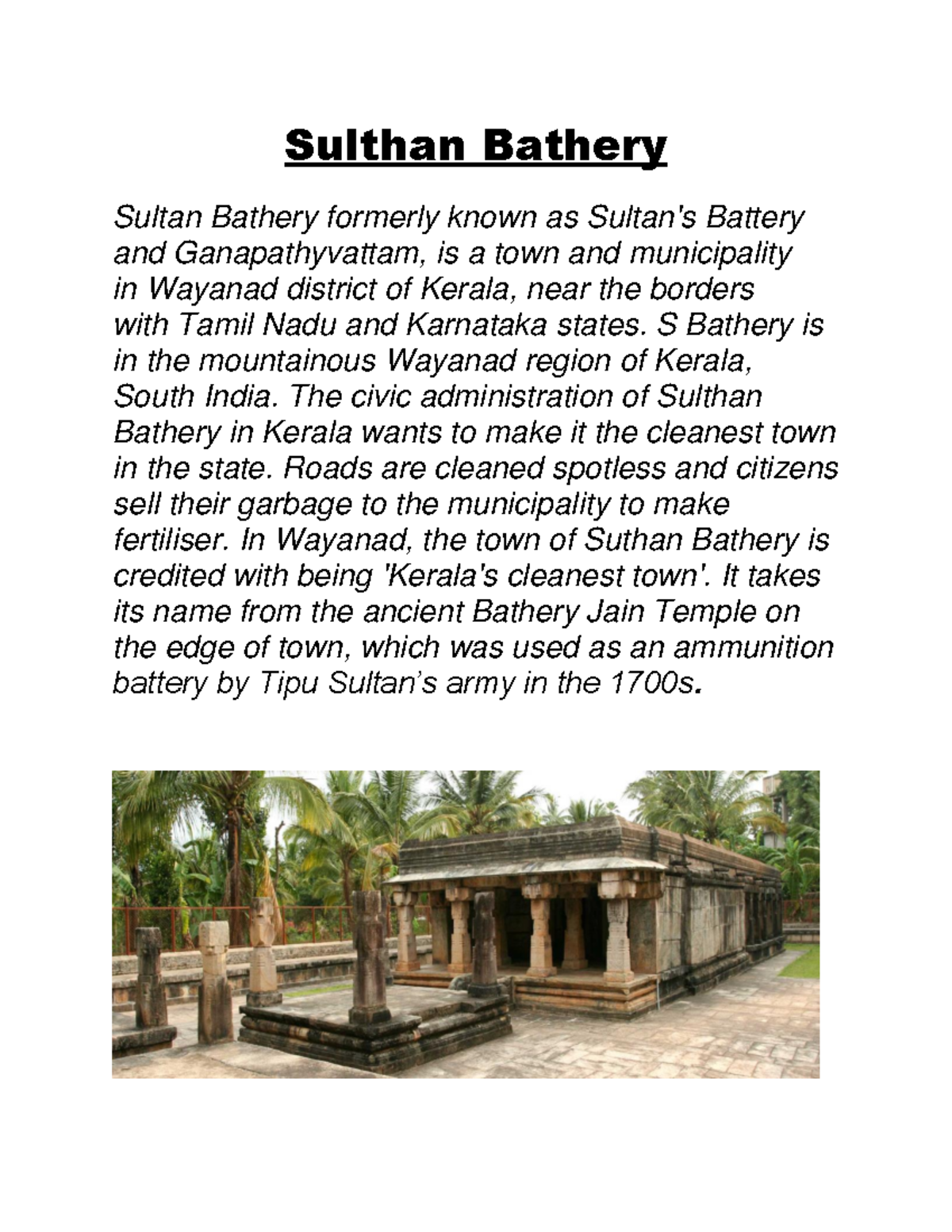 documentation and culture study of villages - Sulthan Bathery Sultan ...