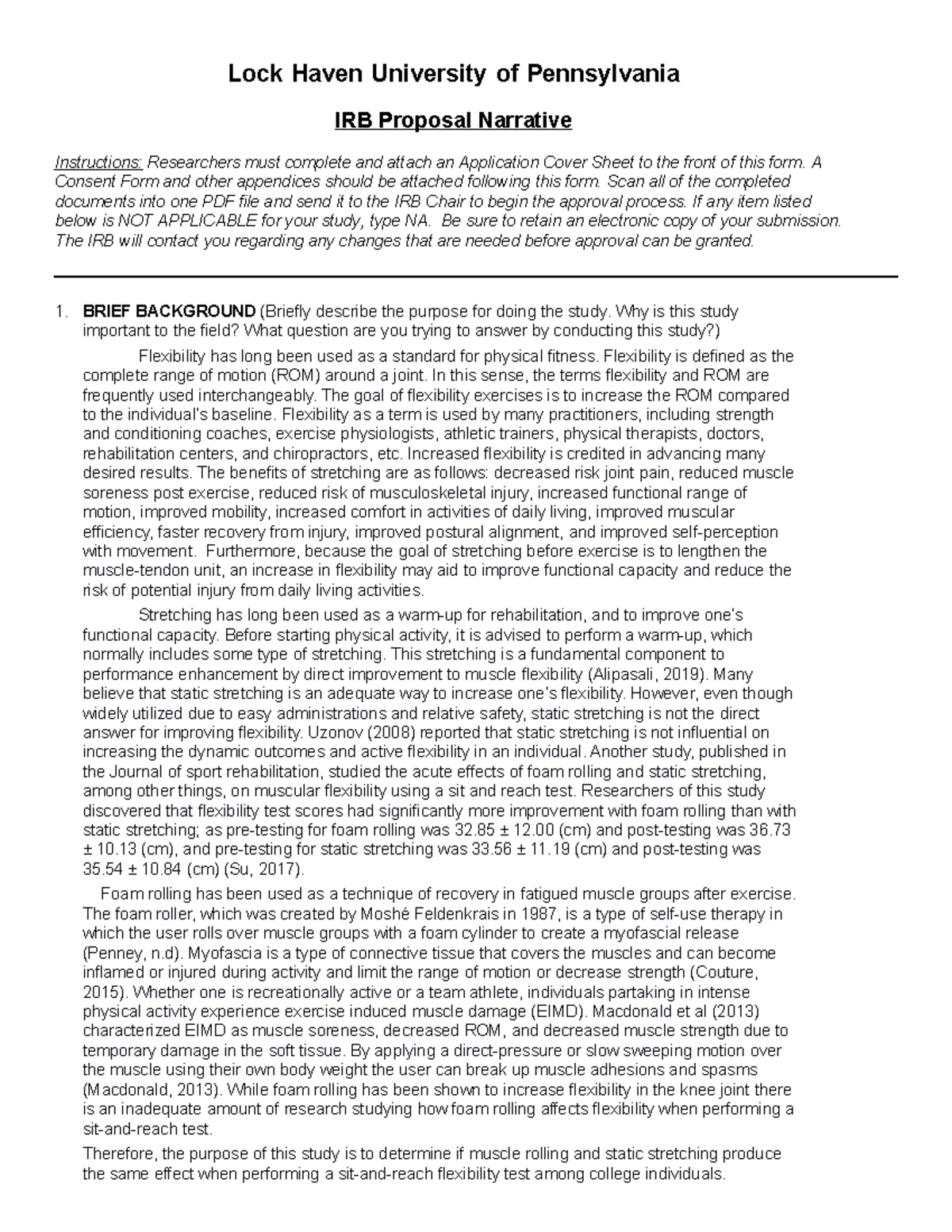 IRB Proposal Narrative - Lock Haven University of Pennsylvania IRB ...