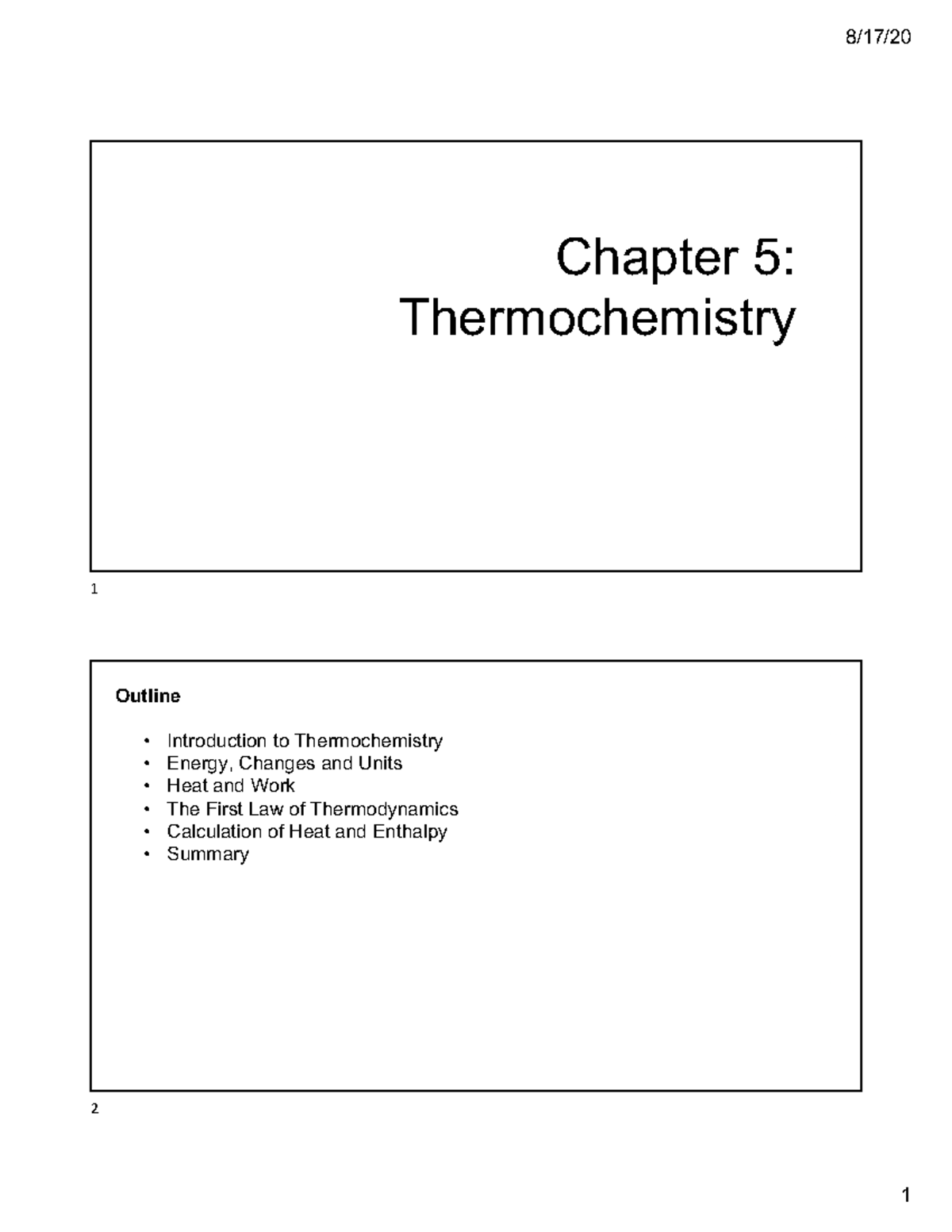 Chapter+5 - Lecture notes 2 - Chapter 5: Thermochemistry 1 Outline ...