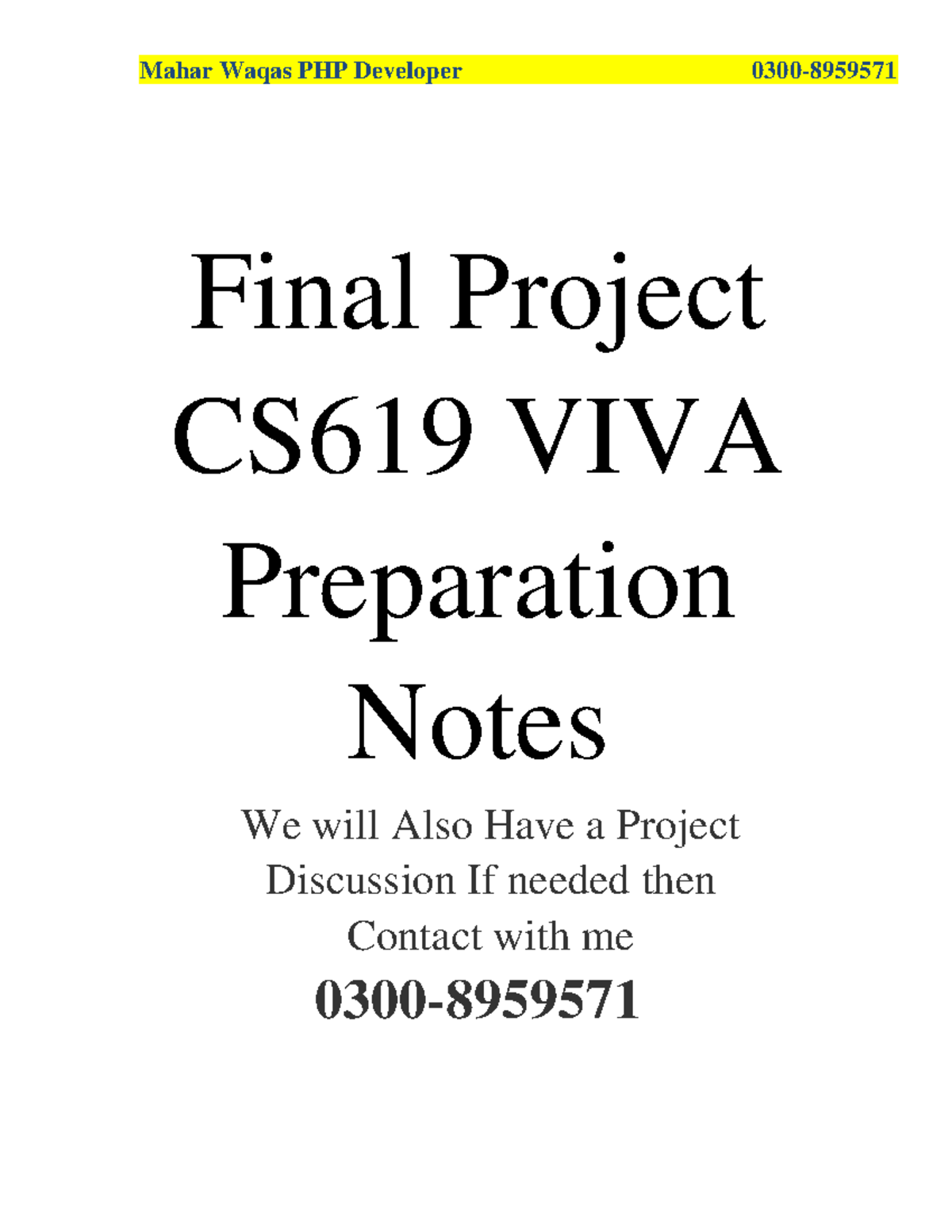 CS619 Final Project Viva Notes - Final Project CS619 VIVA Preparation ...