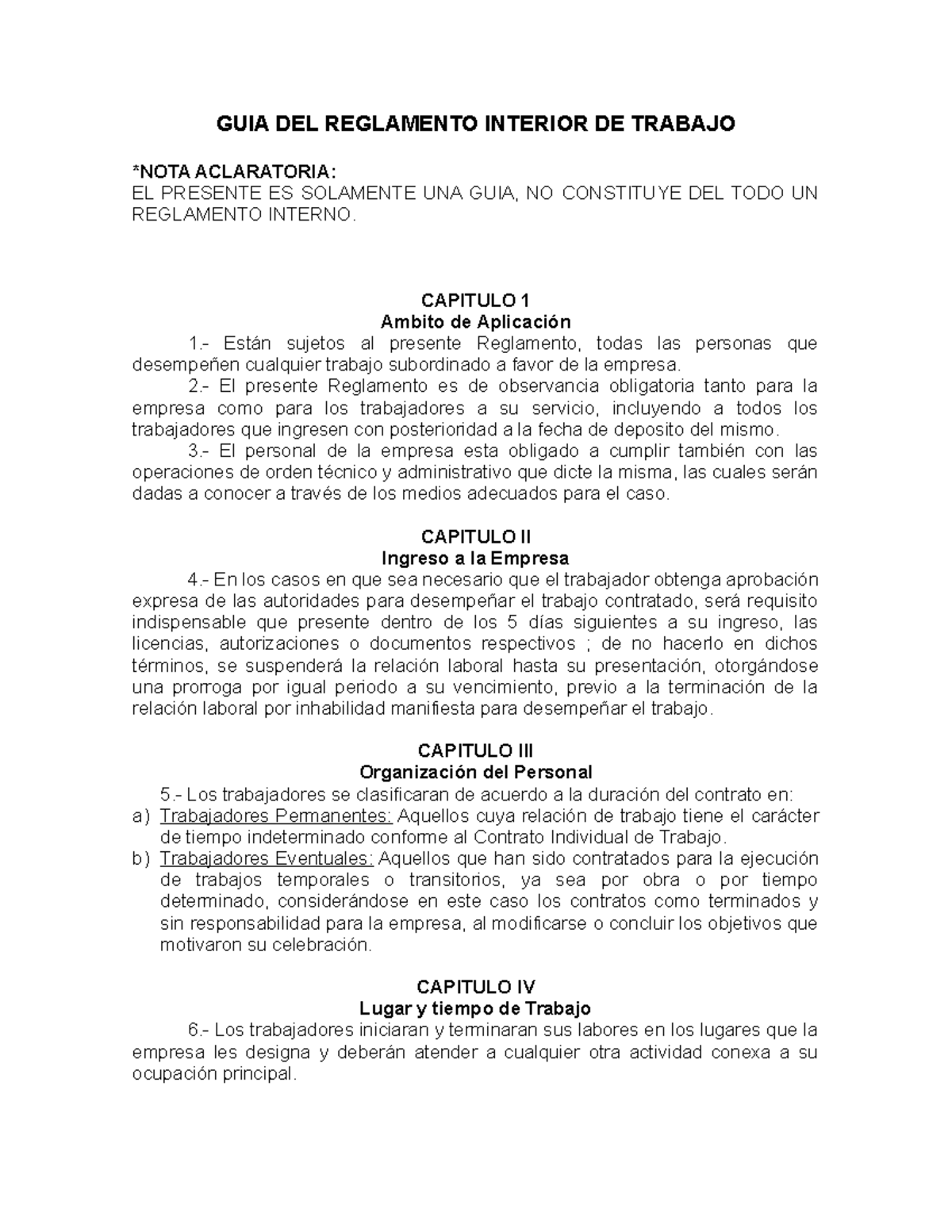 GUIA DEL Reglamento Interior DE Trabajo - GUIA DEL REGLAMENTO INTERIOR ...