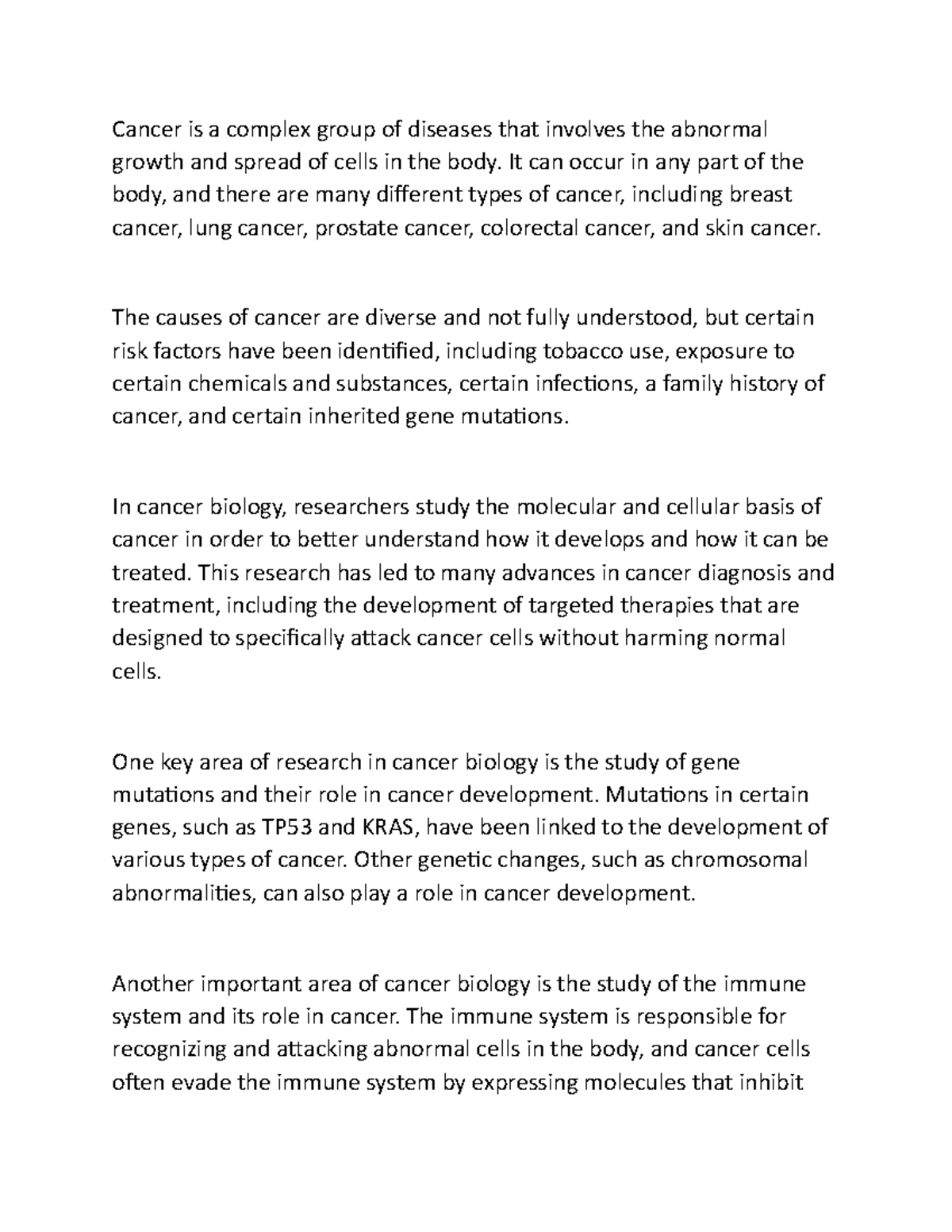 Cancer biology - Cancer is a complex group of diseases that involves ...