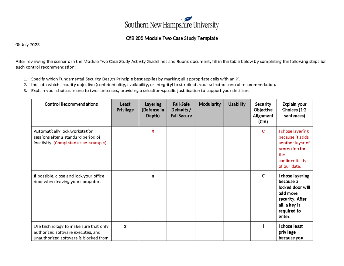 CYB 200 Module Two Case Study Template - Specify which Fundamental ...