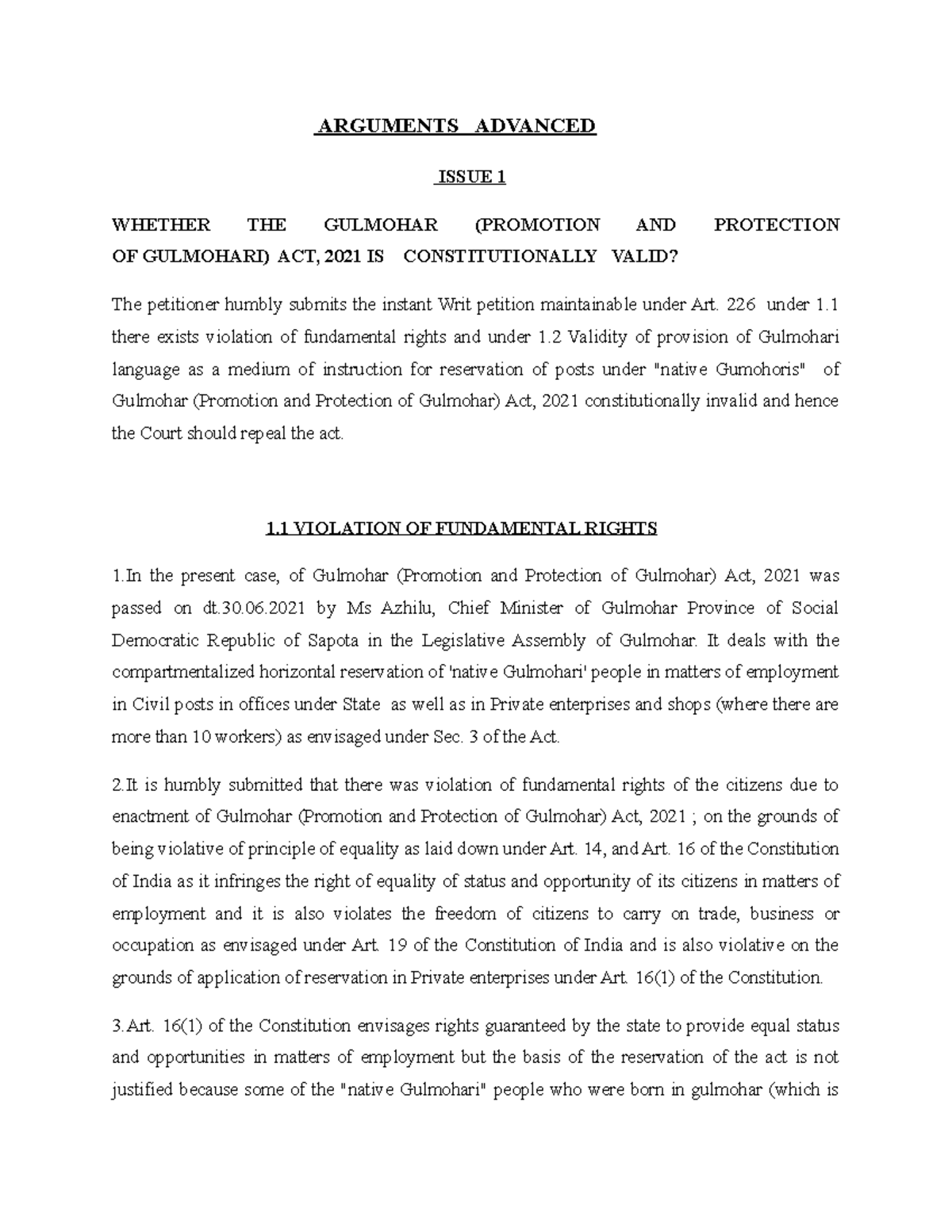 Arguments Advanced petitioner - ARGUMENTS ADVANCED ISSUE 1 WHETHER THE ...