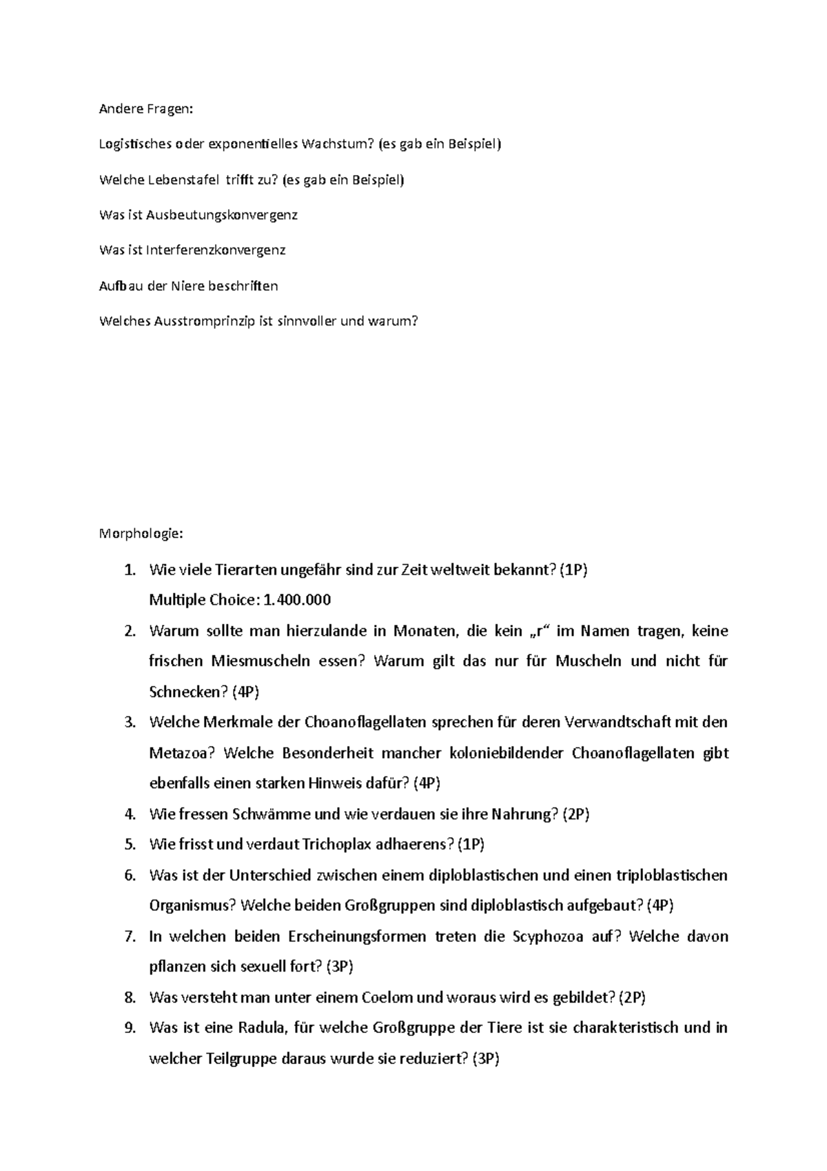 Klausur Sommersemester 2016, Fragen - Andere Fragen: Logistisches oder exponentielles Wachstum ...