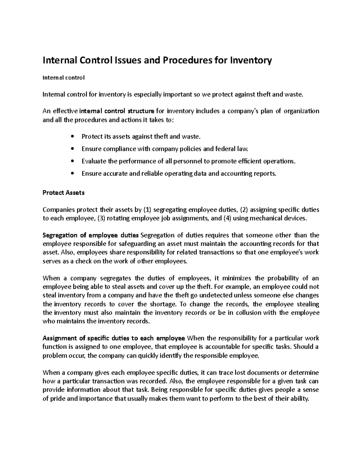 Infotech Report - Internal Control Issues and Procedures for Inventory ...