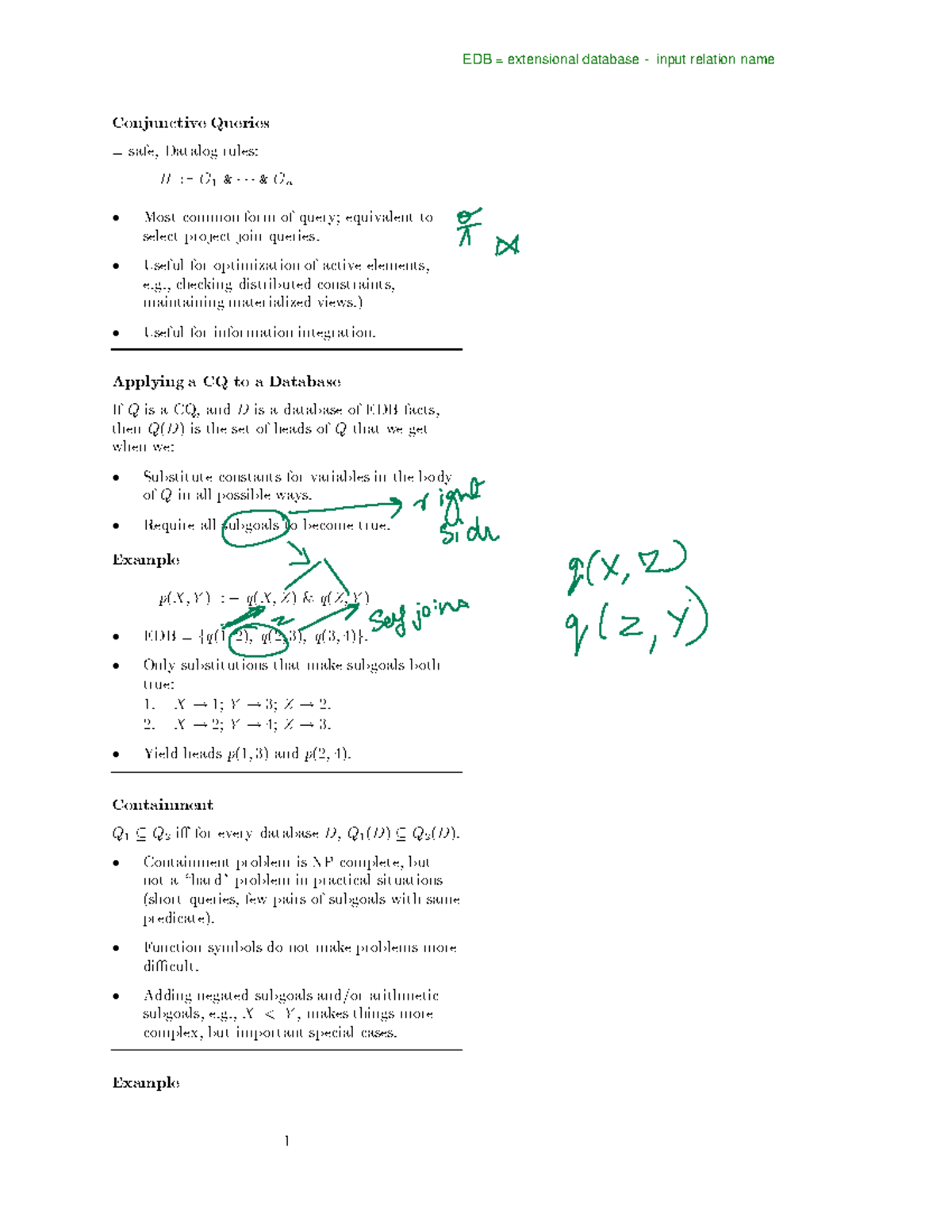 EDB Extensional Database and Conjunctive Queries - Studocu