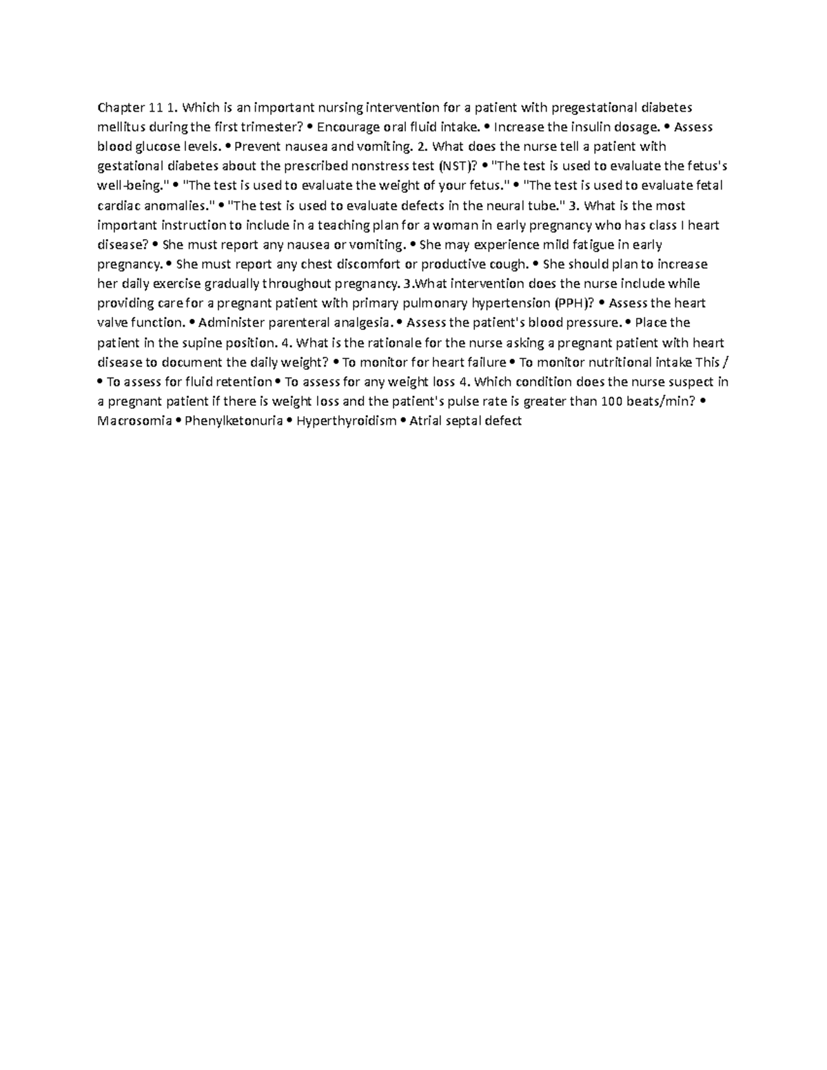 Chapters FOR EXAM OB - assignment for ob - Chapter 11 1. Which is an important nursing ...