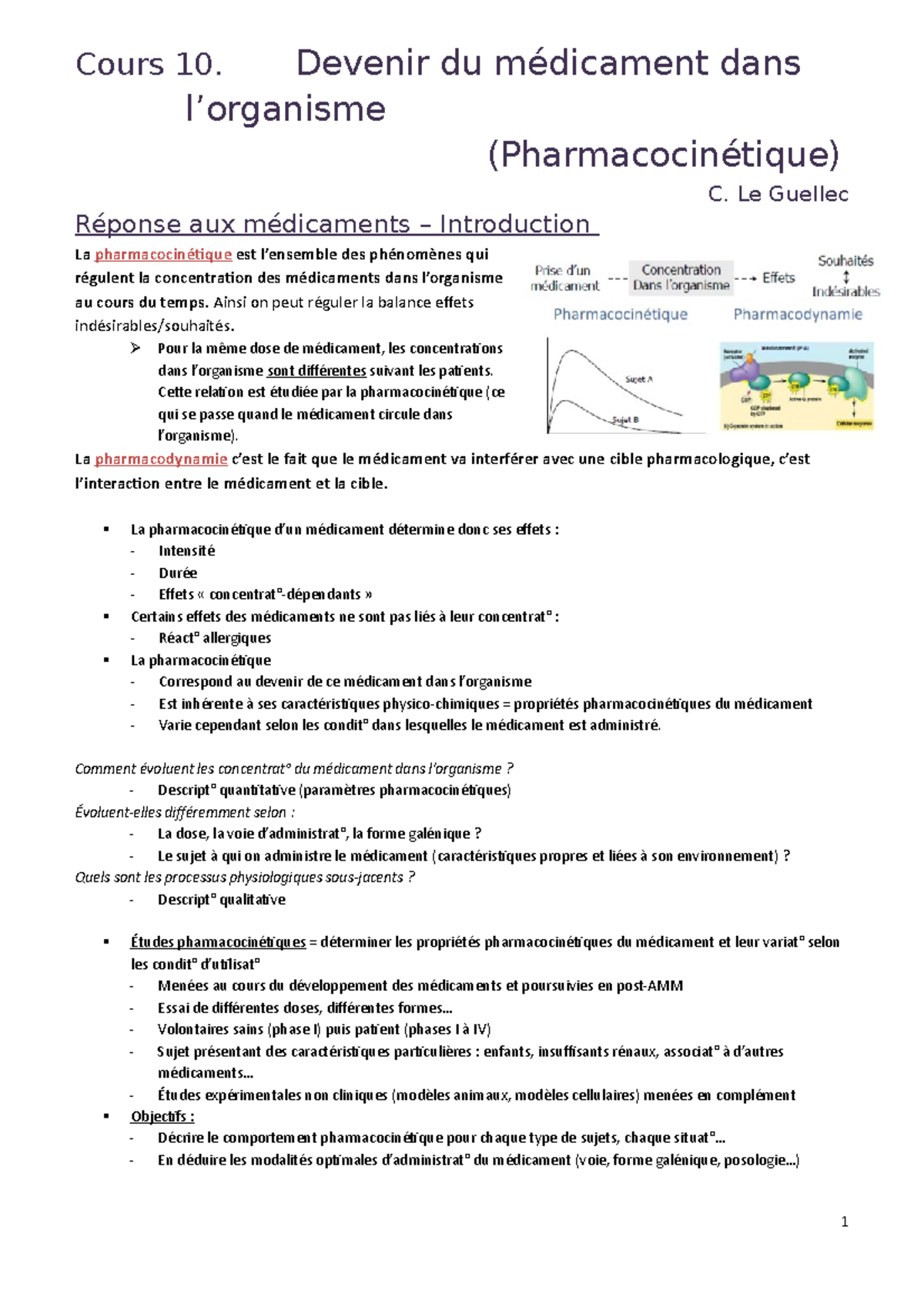 Devenir du médicament dans l'organisme - Cours 10. Devenir du ...