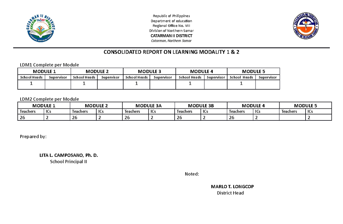 Ldm1 and ldm2 report - ... - Republic of Philippines Department of ...