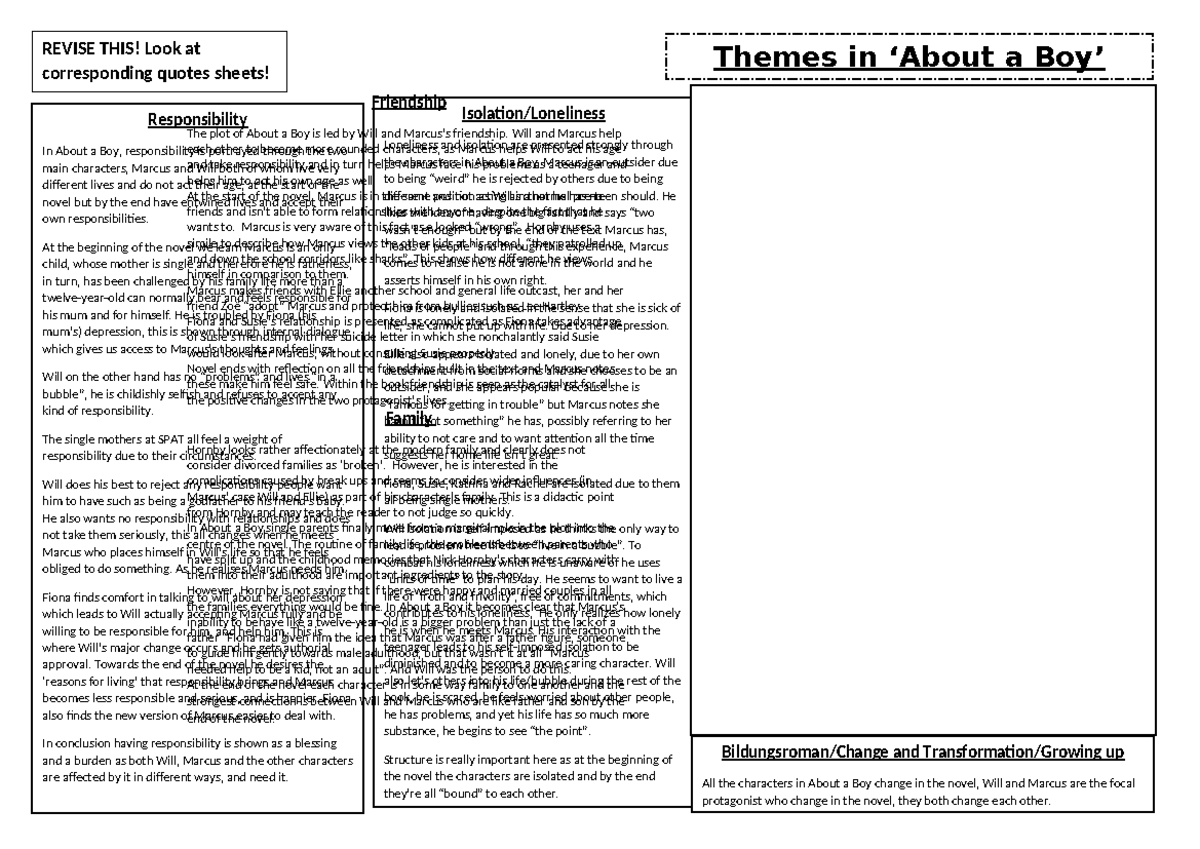 Aa B theme page - Themes in ‘About a Boy’ REVISE THIS! Look at ...