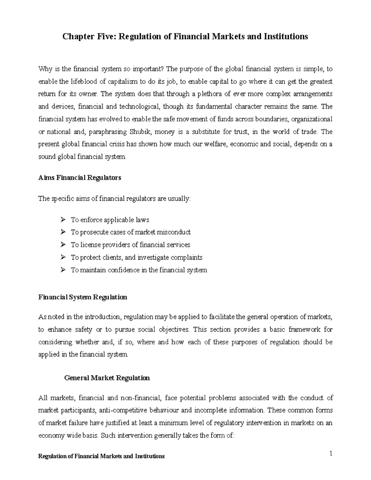 Chapter 5 Regulation of FM - Chapter Five: Regulation of Financial ...