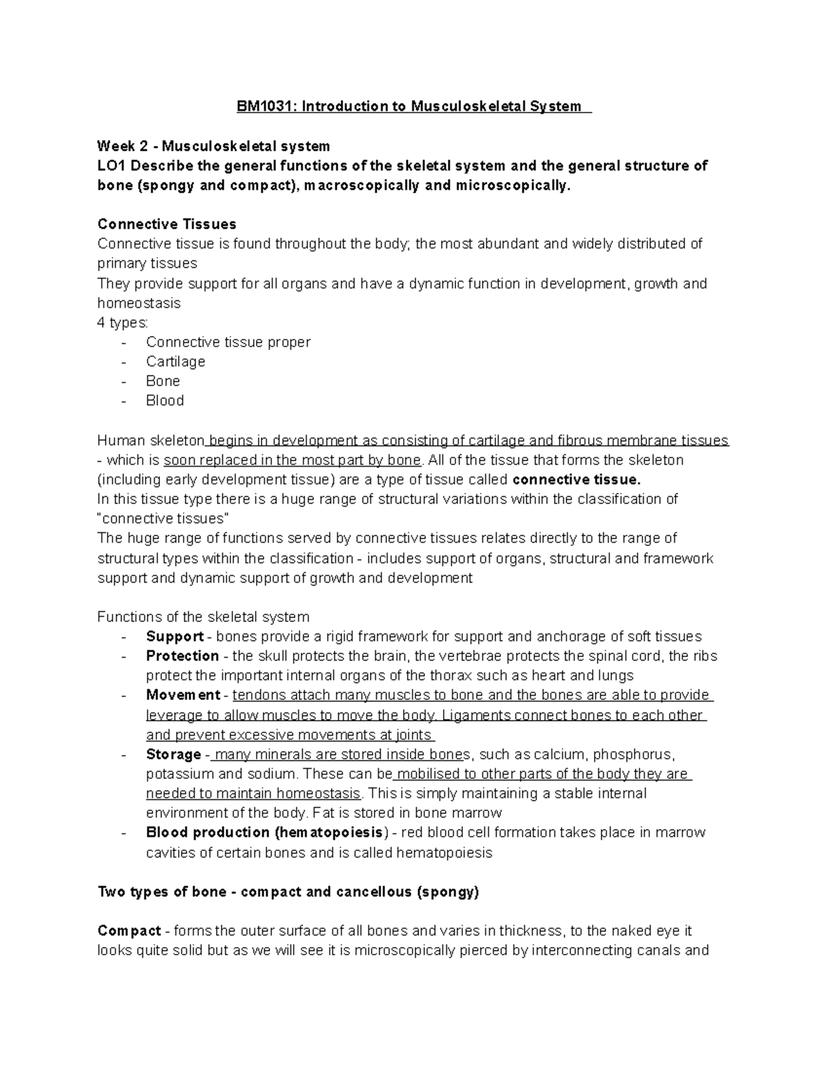 Introduction to Musculoskeletal System - Connective Tissues Connective ...