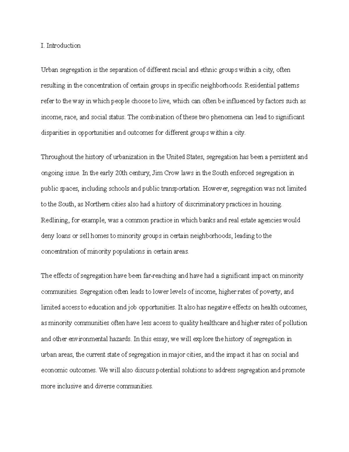 Urban Segregation and Residential Patterns - I. Introduction Urban ...