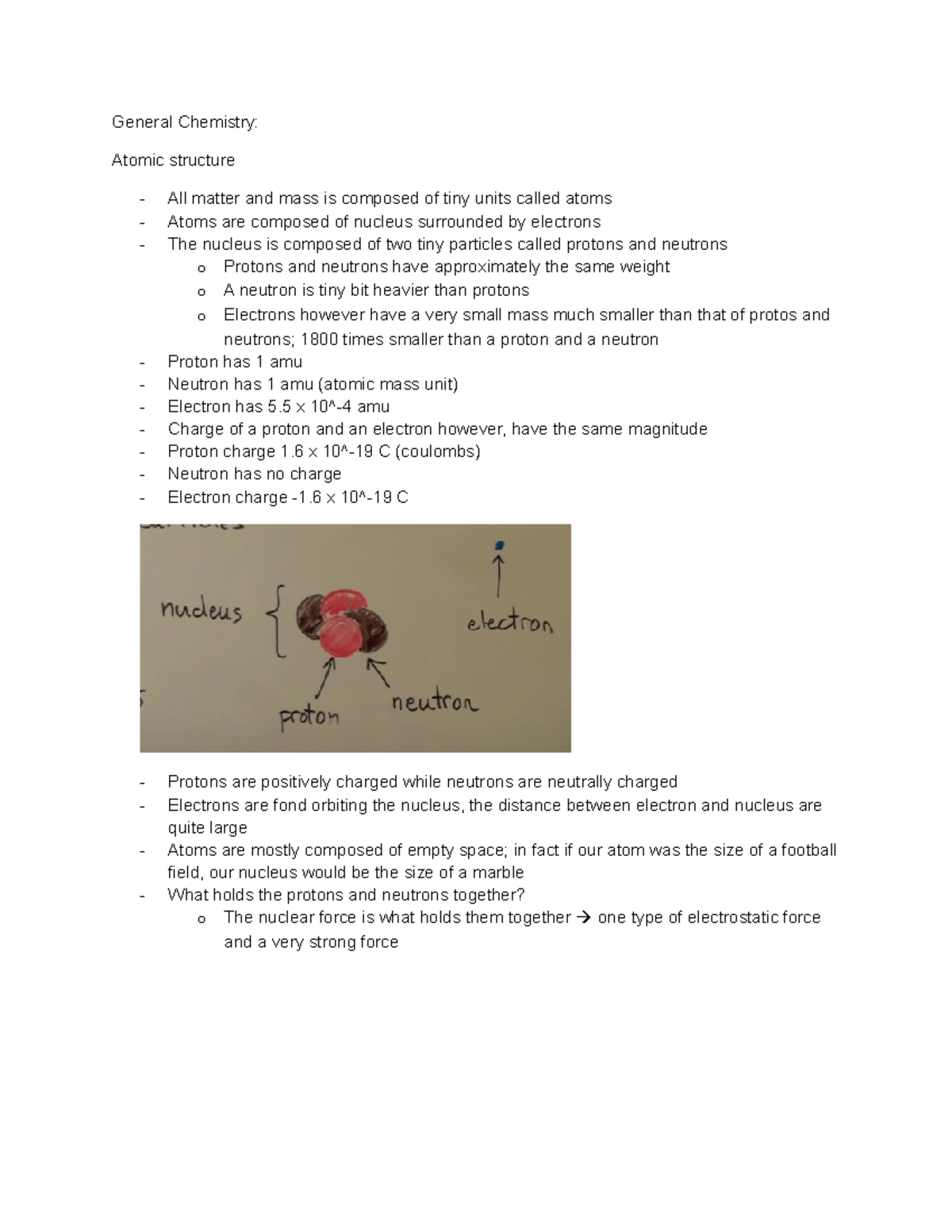 Chem Notes 1 - General Chemistry: Atomic structure All matter and mass ...