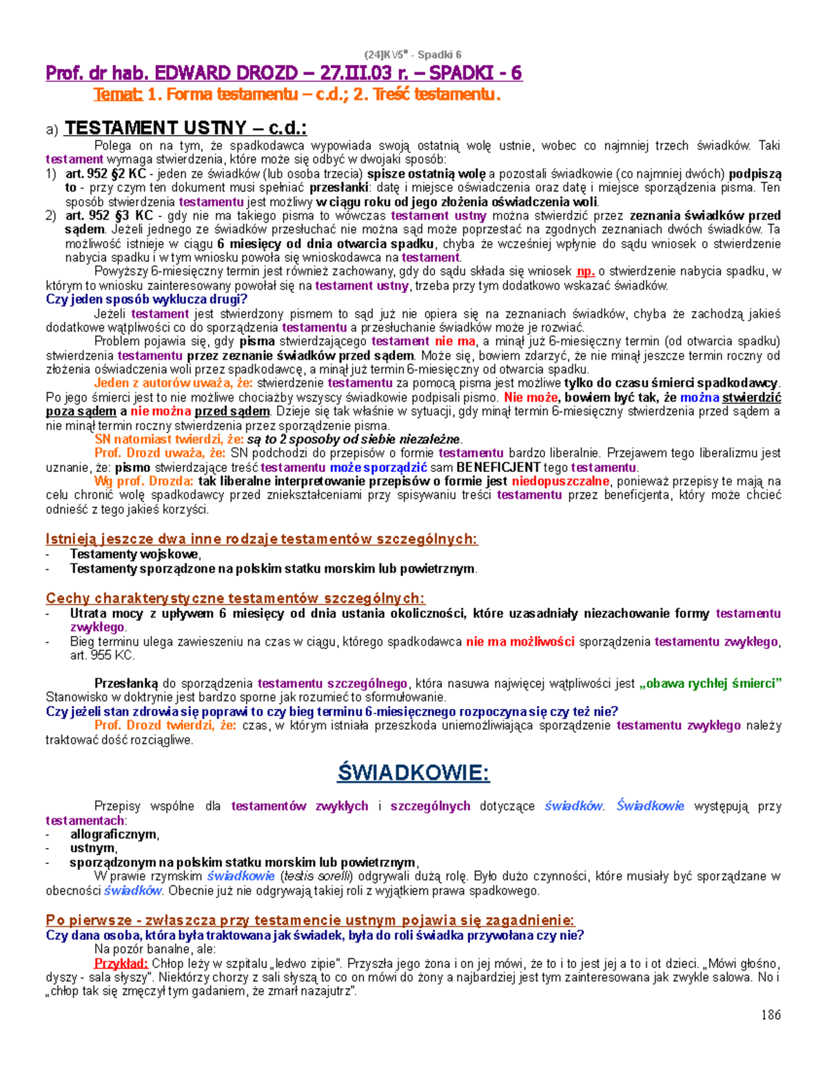 06.Wykład 27.III.03 - Spadki - ok - Prof. dr hab. EDWARD DROZD – 27.III ...