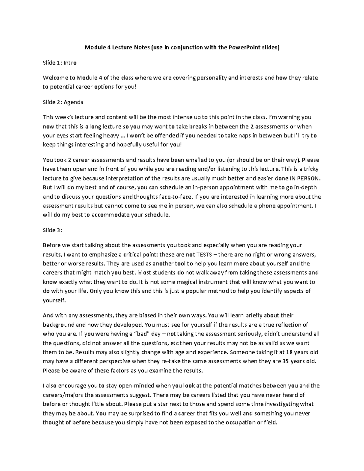 Module 4 Lecture Notes - Module 4 Lecture Notes (use in conjunction ...