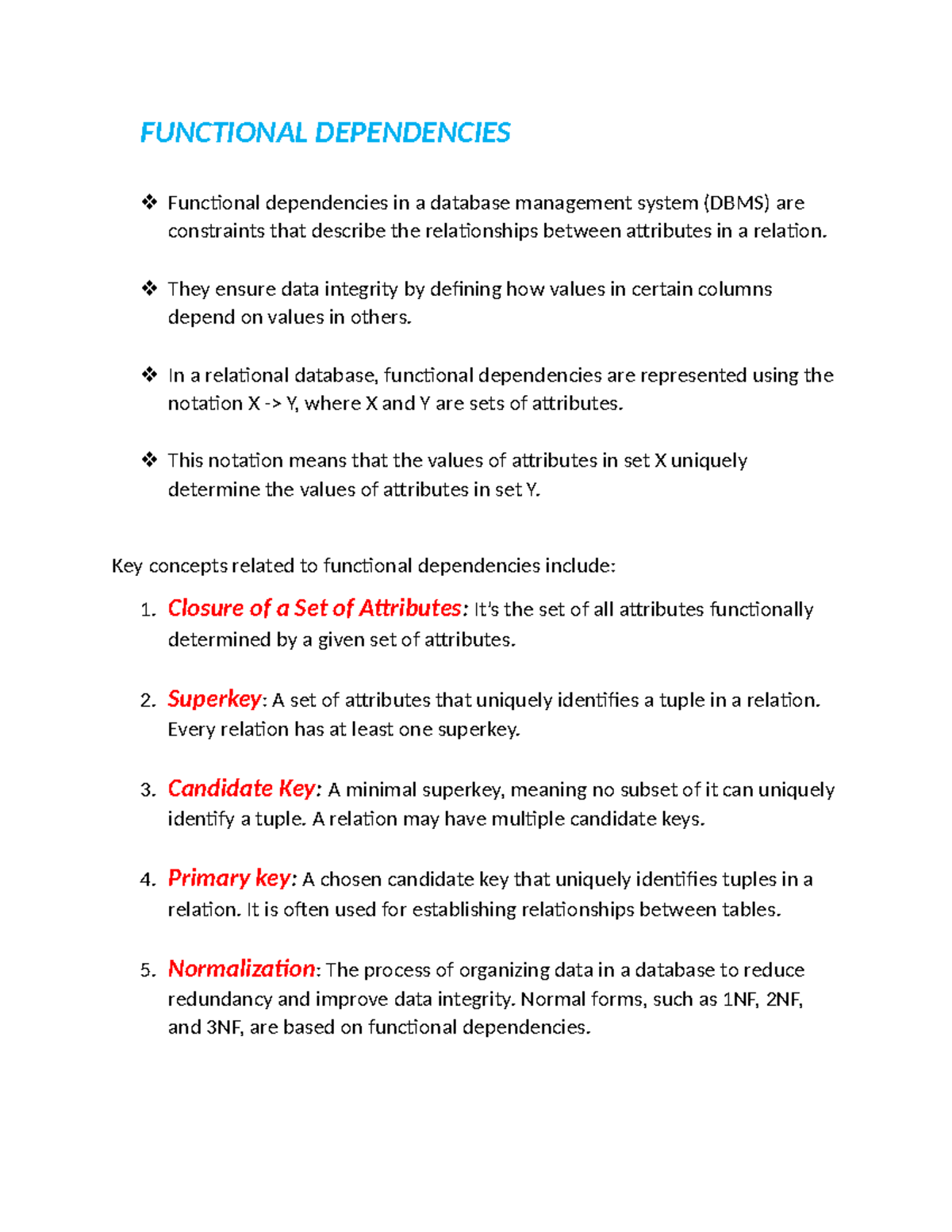 DBMS Harish HS - FUNCTIONAL DEPENDENCIES Functional dependencies in a database management system ...