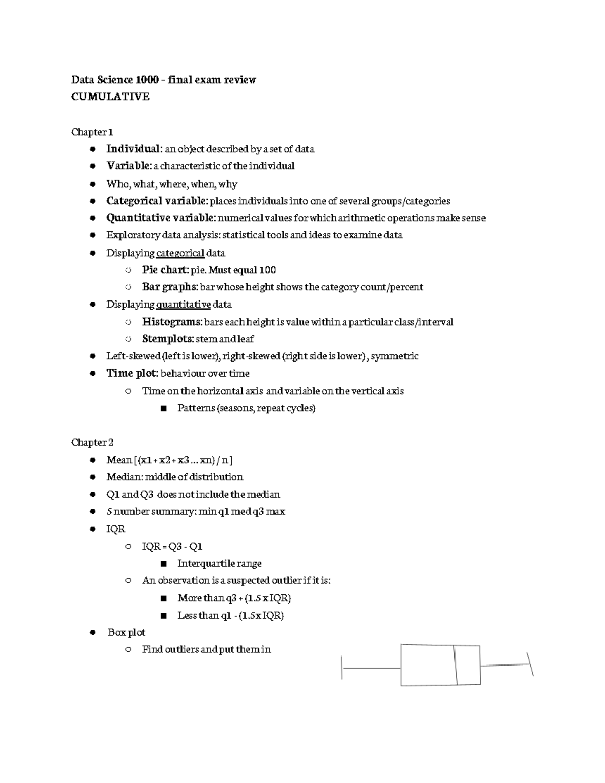 DS1000 Final exam review - Data Science 1000 - final exam review ...