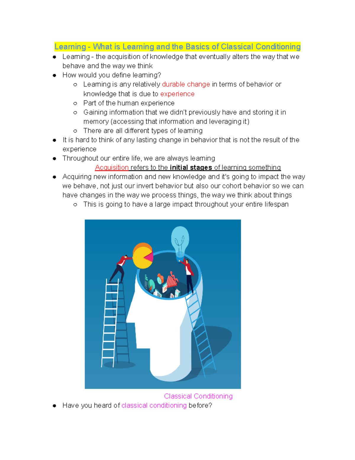 Psychology Module 5 Notes Part 1 - Learning - What is Learning and the ...