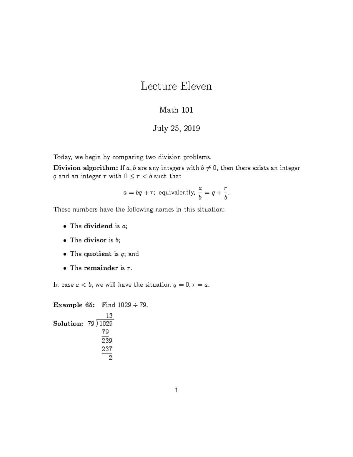 101lecture 11 - Lecture 11 - Lecture Eleven Math 101 July 25, 2019 ...