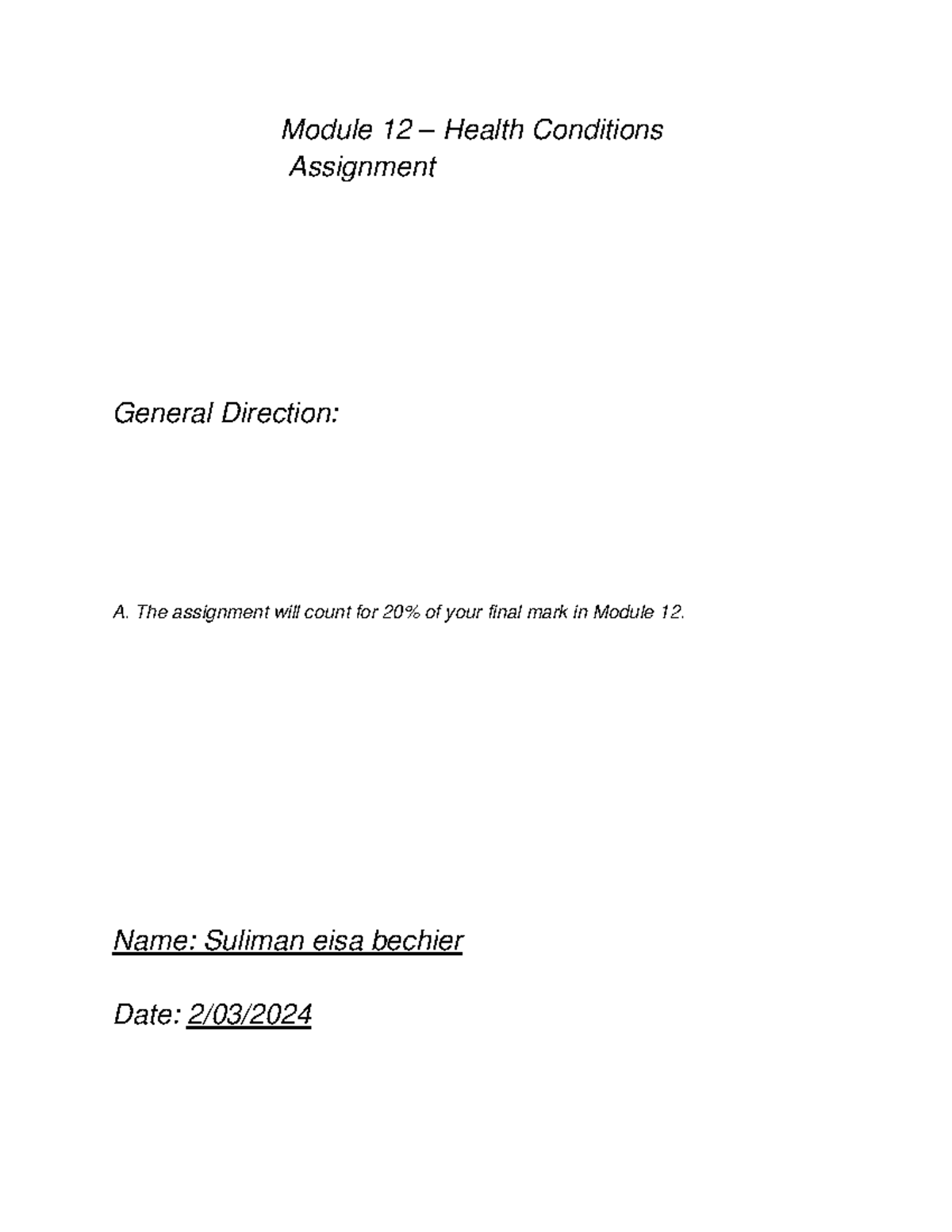 Module 12 eisa bechier - Module 12 – Health Conditions Assignment ...