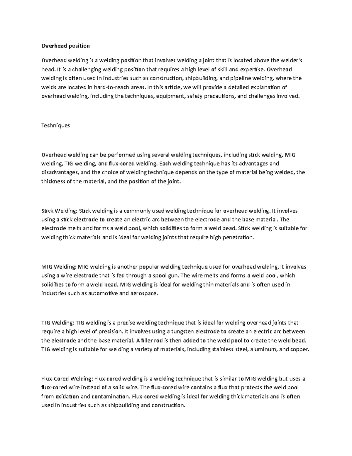 Overhead position - Overhead position Overhead welding is a welding ...