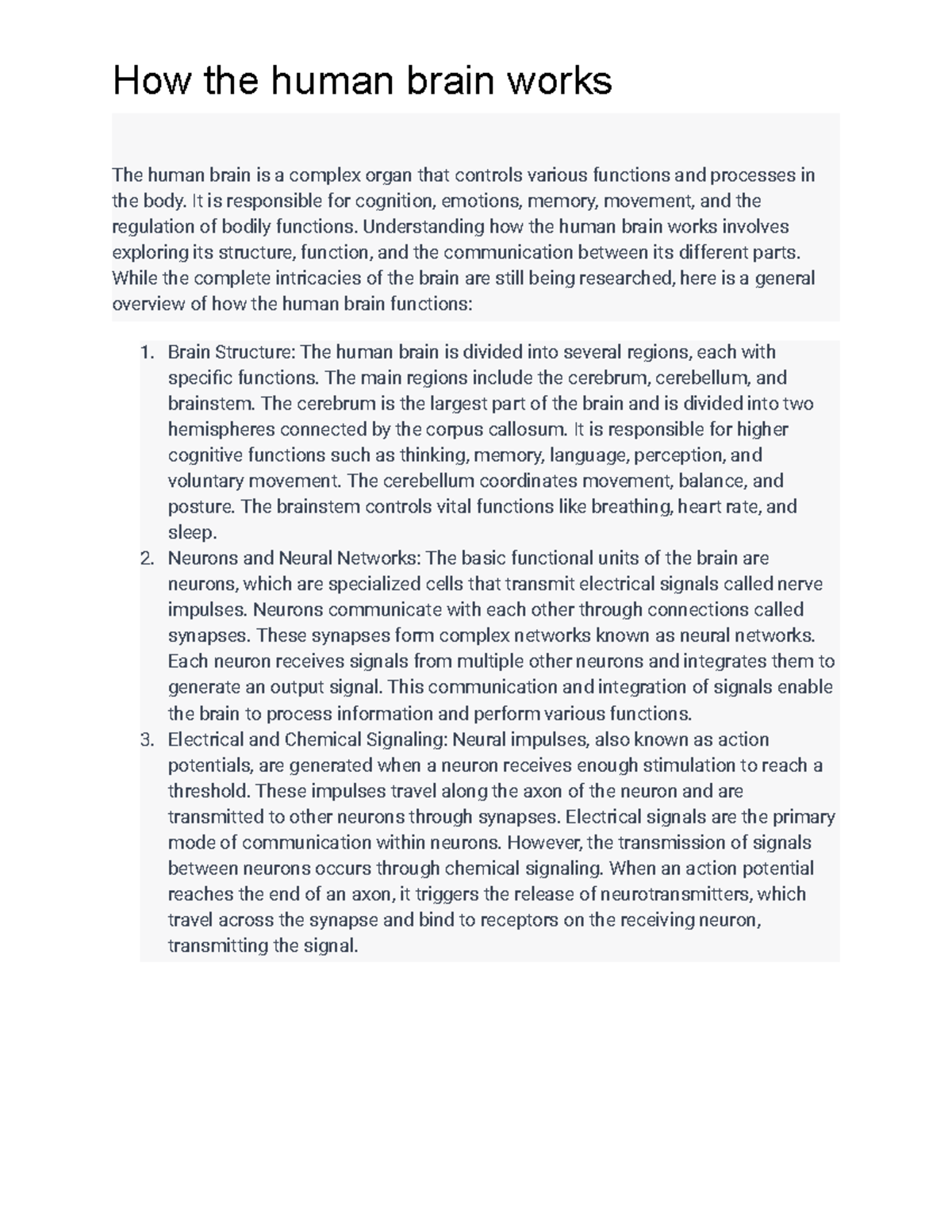 How the human brain works - The human brain is a complex organ that ...