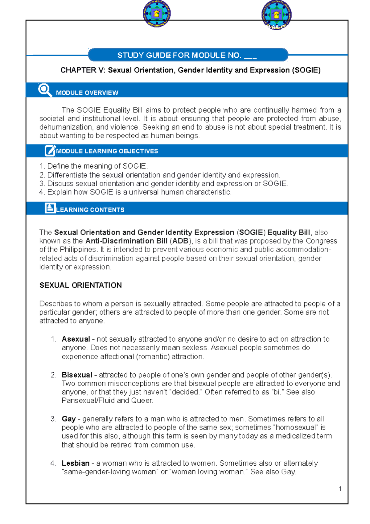 Sogie Bill - Lecture notes 1 - Gender and Society - PangSU - Studocu