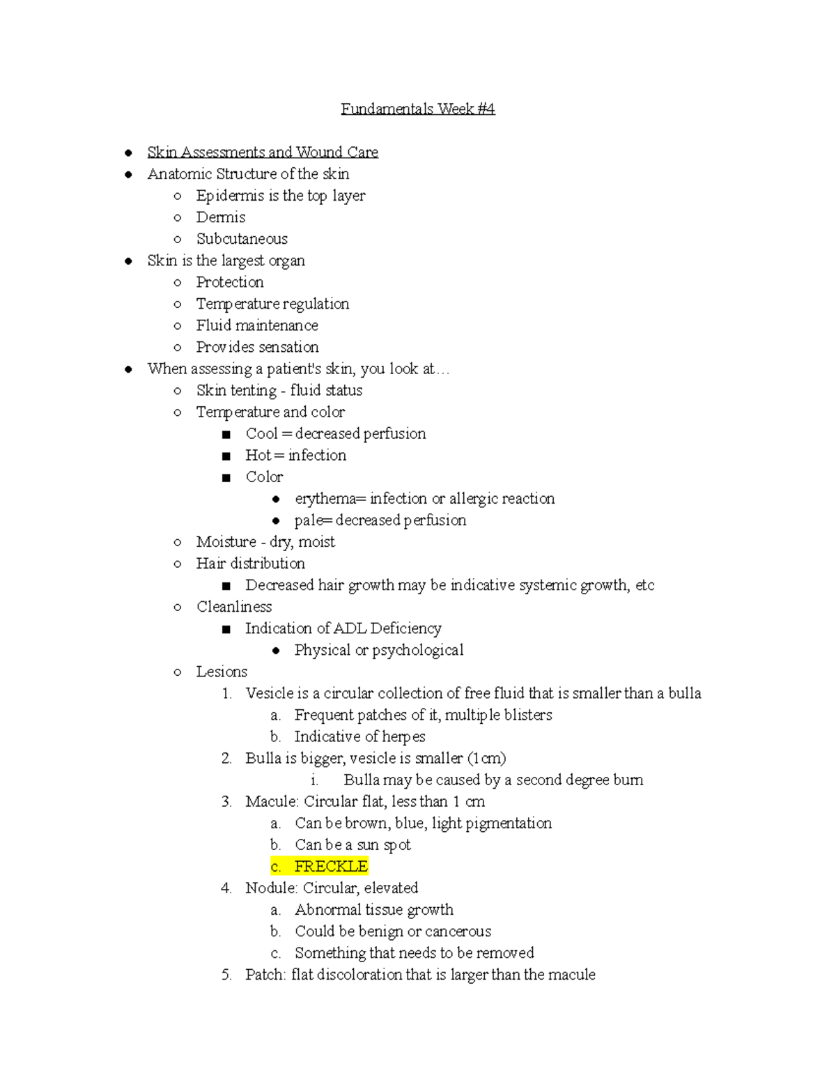 Fundamentals Week #4 - .. Skin tenting - fluid status Temperature and ...