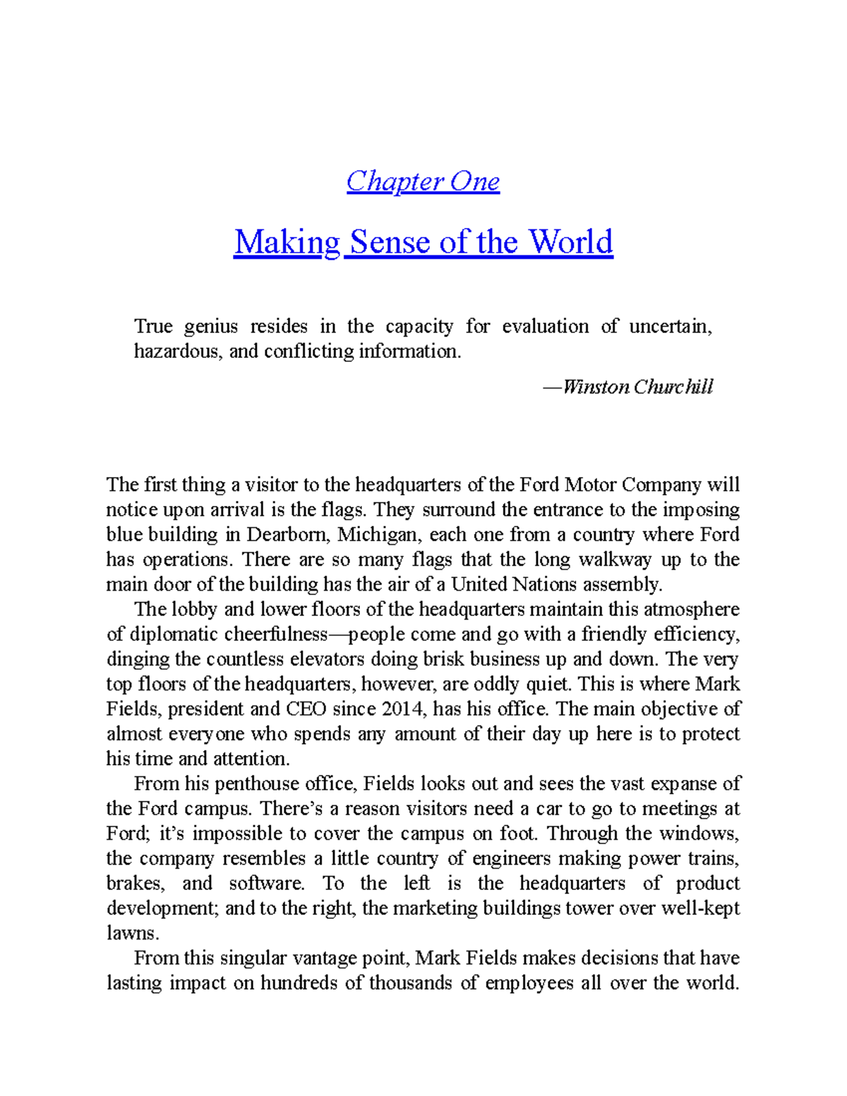 Sensemaking Introduction - Chapter One Making Sense of the World True ...